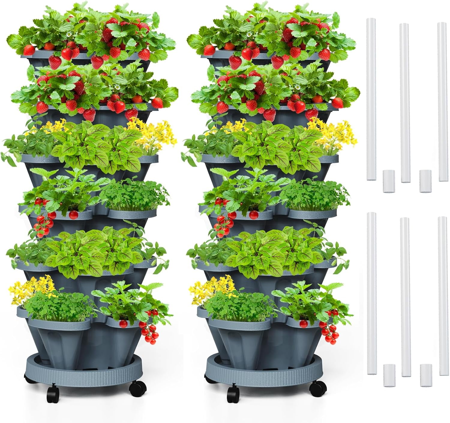Strawberry Vertical Planter Tower Garden 2 Pack, 6 Tiered Stacking ...