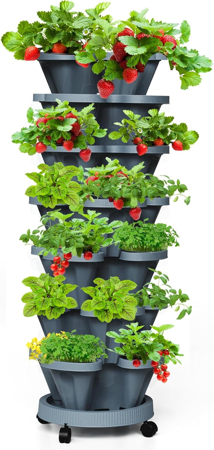 Strawberry Vertical Planter Tower Garden, 7 Tiered Stackable Planter ...