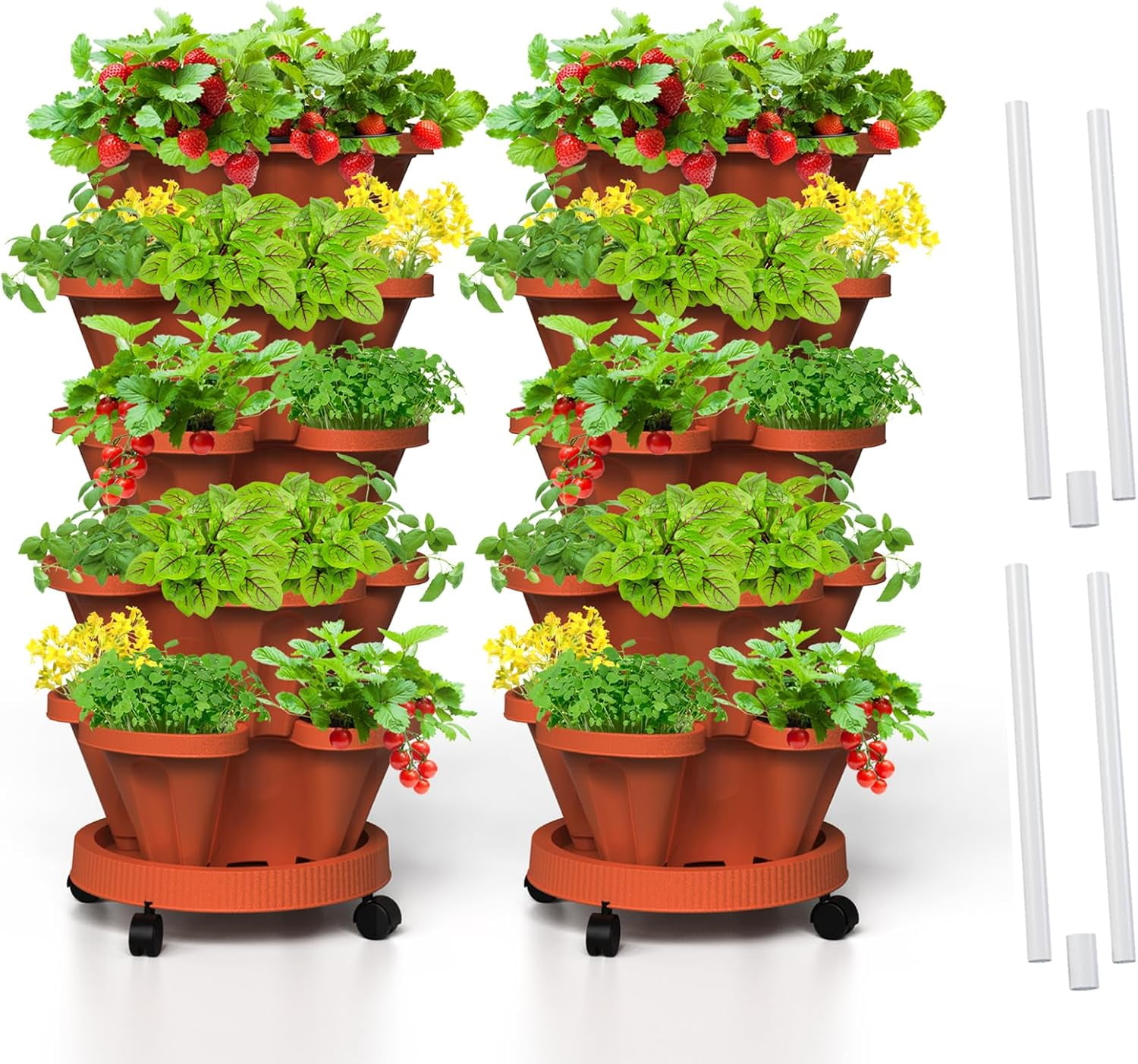 Strawberry Vertical Planters 2 Pack, 5 Tiered Stacking Tower Garden ...