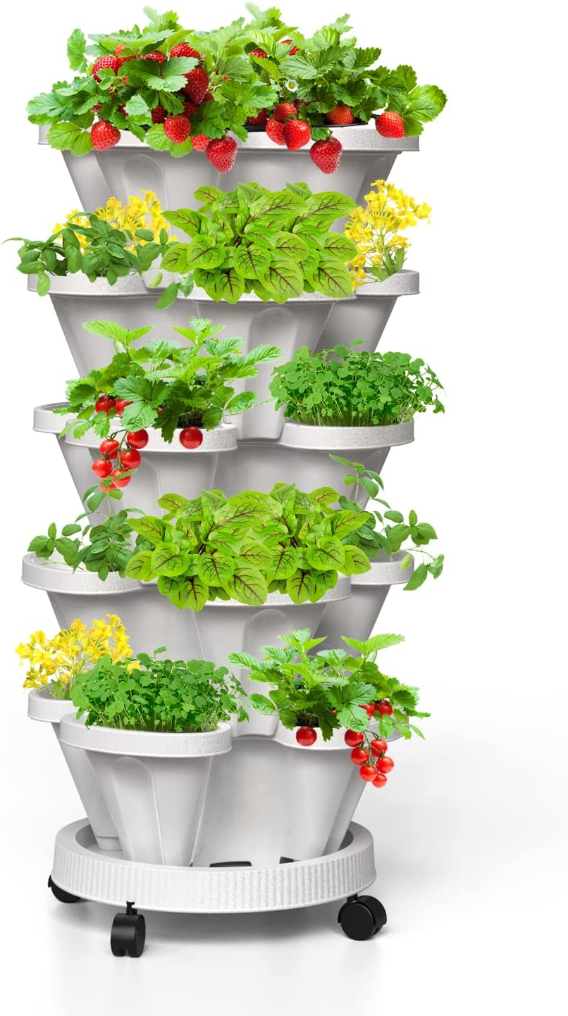 Strawberry Vertical Planters 5 Tiered, Stacking Tower Garden, Stackable ...