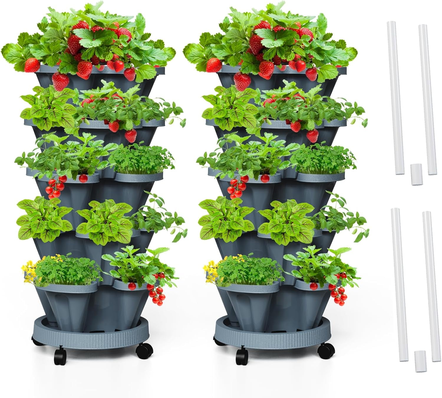 Strawberry Vertical Planters Tower Garden 2 Pack, 5 Tier Stacking ...