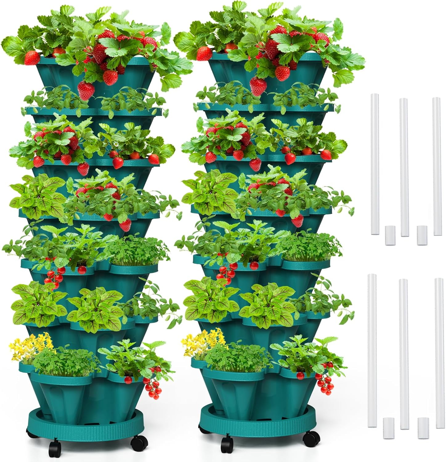 Strawberry Vertical Planters Tower Garden 2 Pack, 7 Tiered Stacking ...