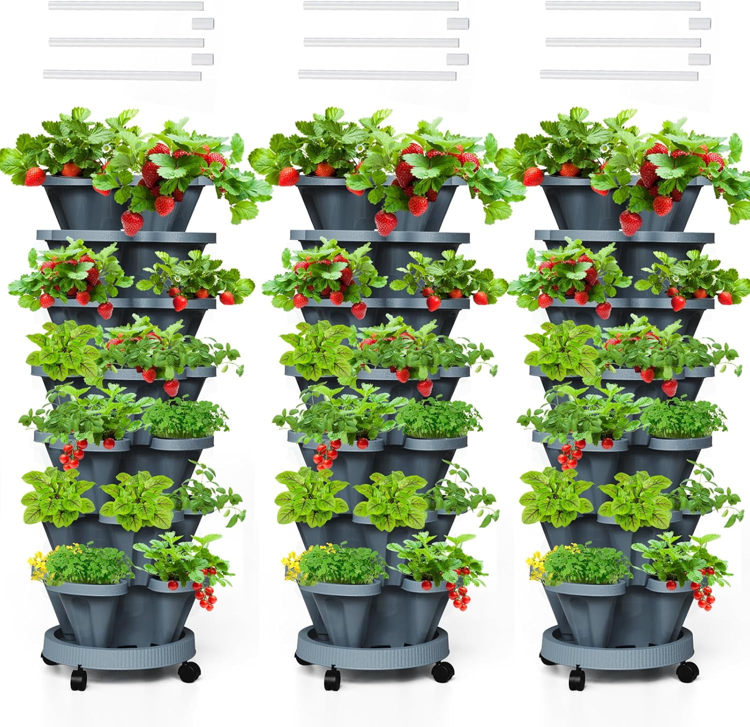 Strawberry Vertical Planters Tower Garden 3 Pack, 7 Tiered Stacking ...