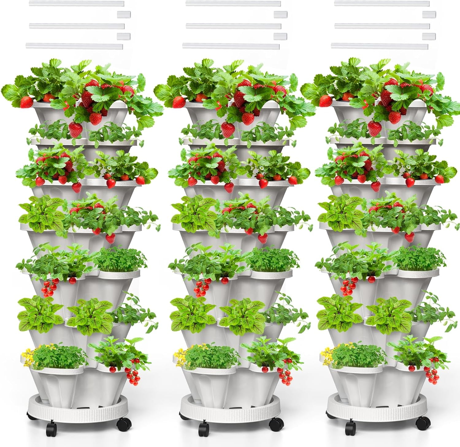 Strawberry Vertical Planters Tower Garden 3 Pack, 7 Tiered Stacking ...