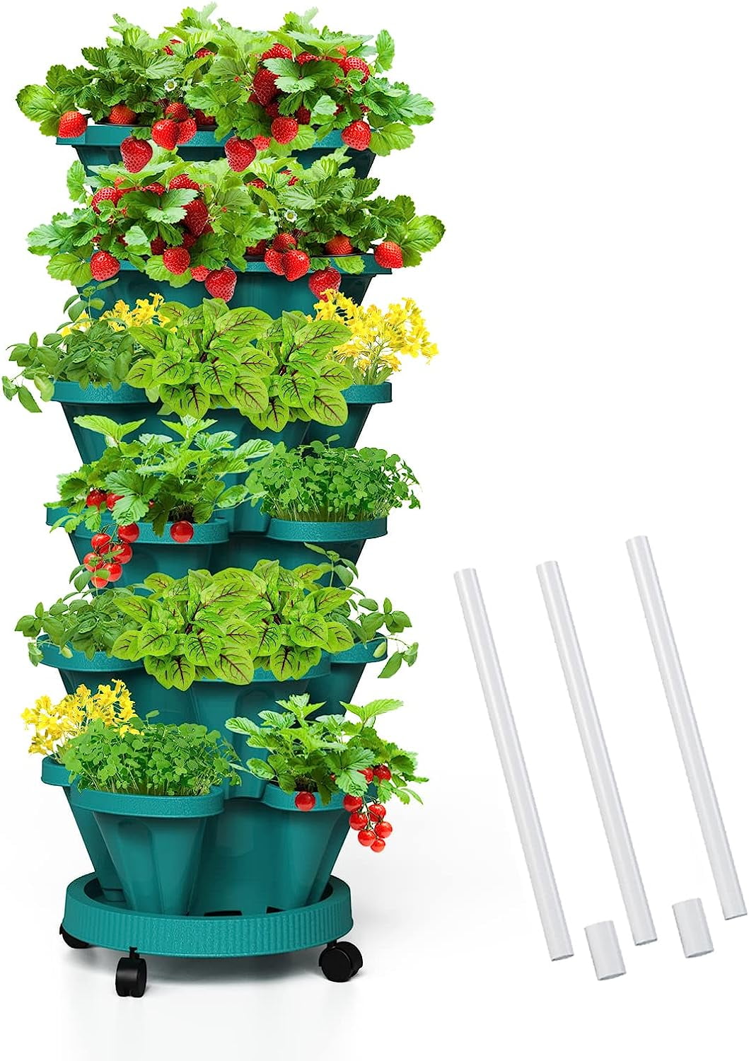 Strawberry Vertical Planters Tower Garden, 6 Tiered Stacking Planter ...