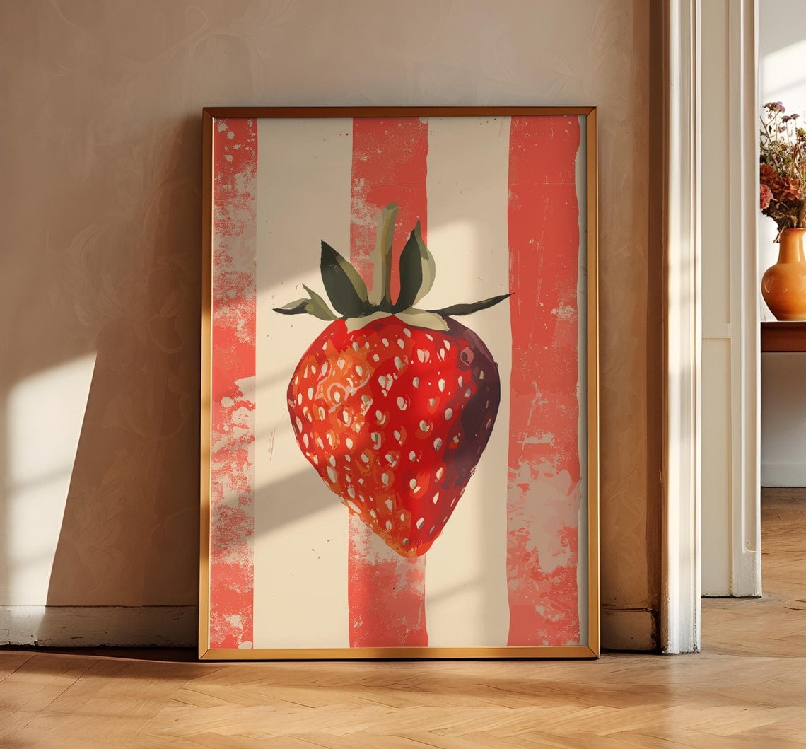 Strawberry Vintage Print, Strawberries Wall Art, Kitchen Trendy Poster ...