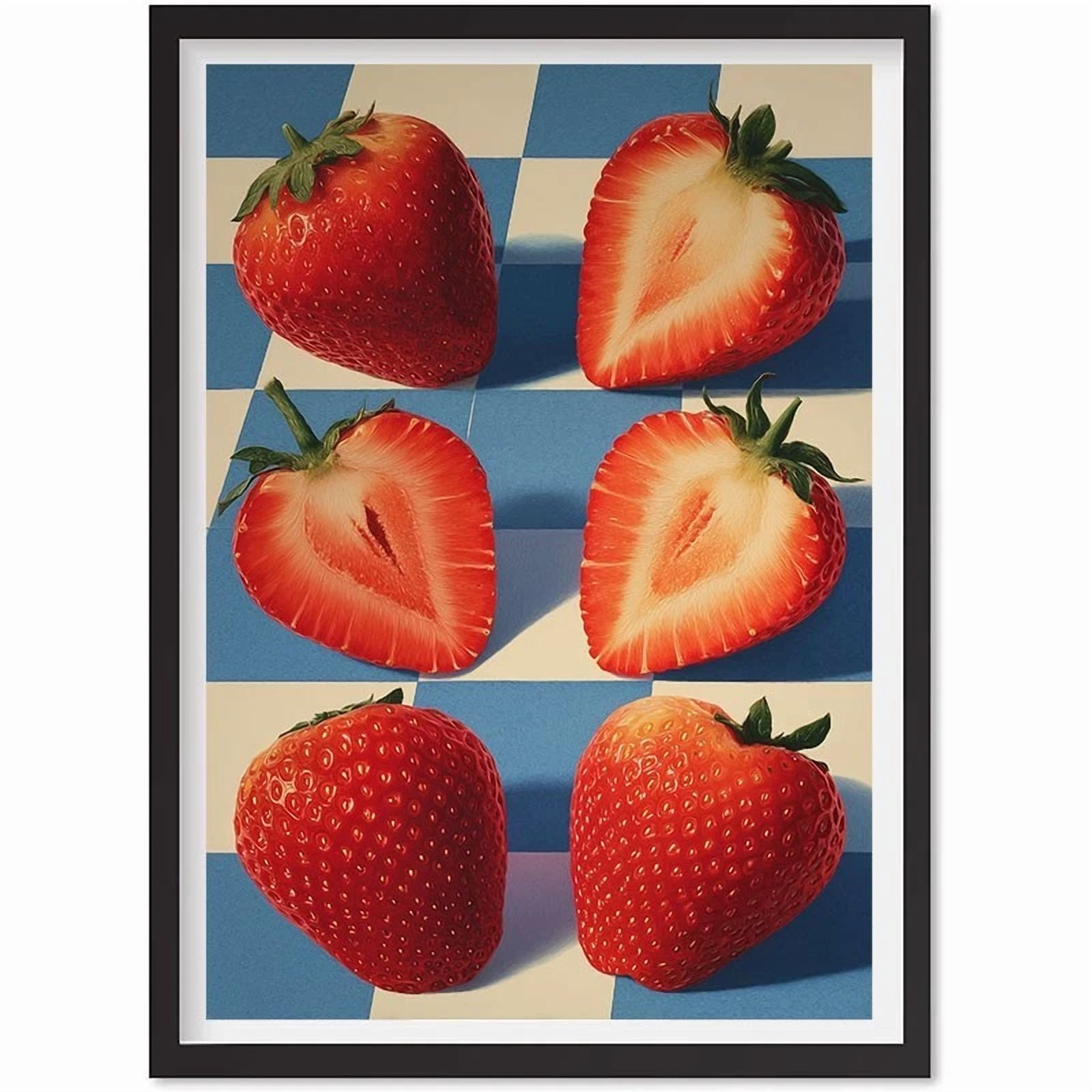 Strawberry Wall Art, Kitchen Print, Checkerboard Art, Fruit Poster ...