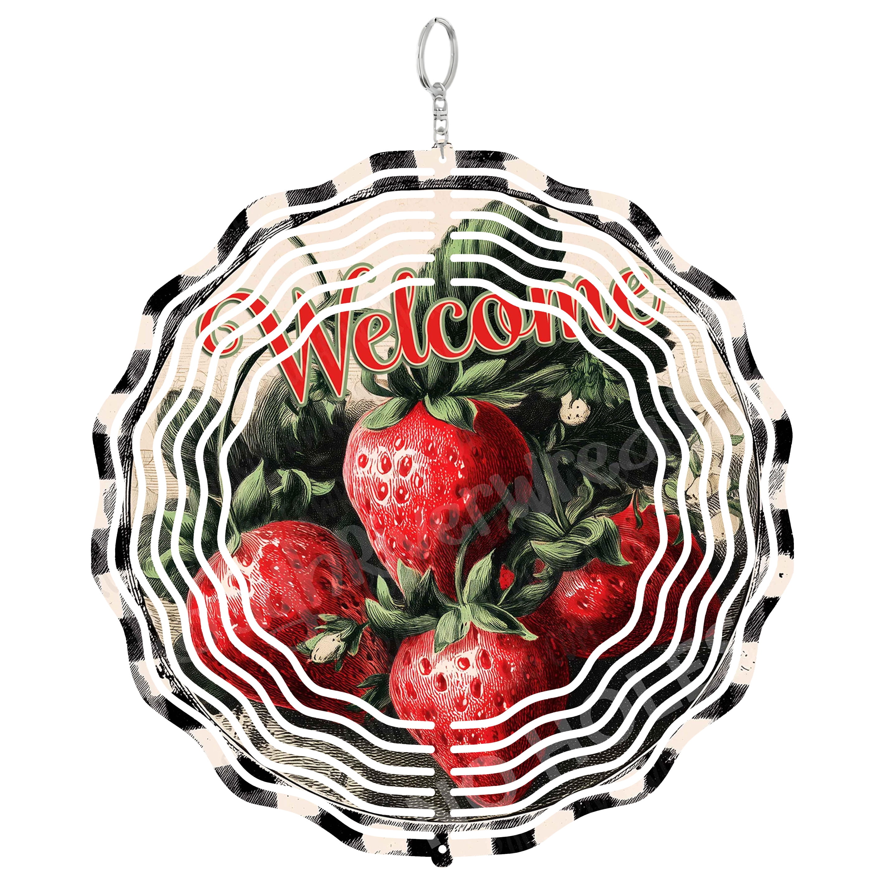 Strawberry Wind Spinner Metal Outdoor Decor Farmhouse Rustic Red Green ...
