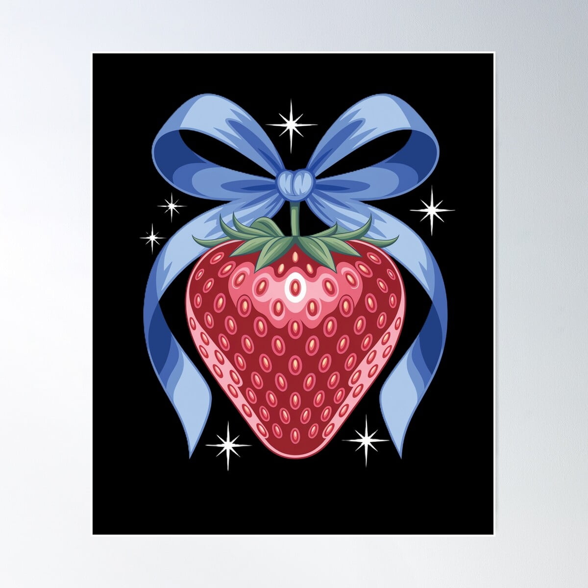 Strawberry With Blue Ribbon Poster Wall Art, Modern Wall Decor For ...