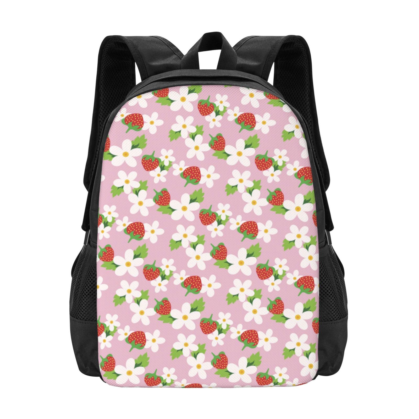 Strawberry With Green Leaves Flower Backpack for Men Women Laptop ...