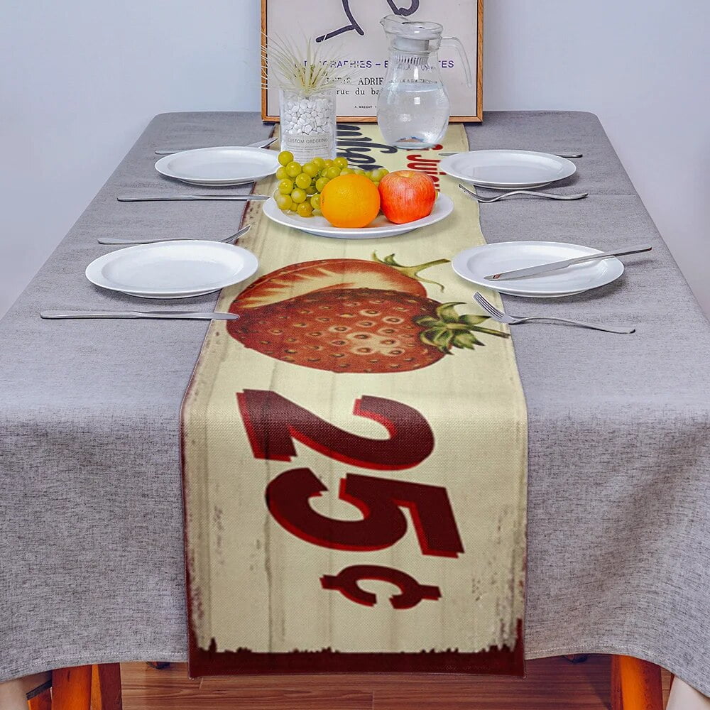 Strawberry Wood Grain Retro Table Runner Coffee Table TV Counter Table ...