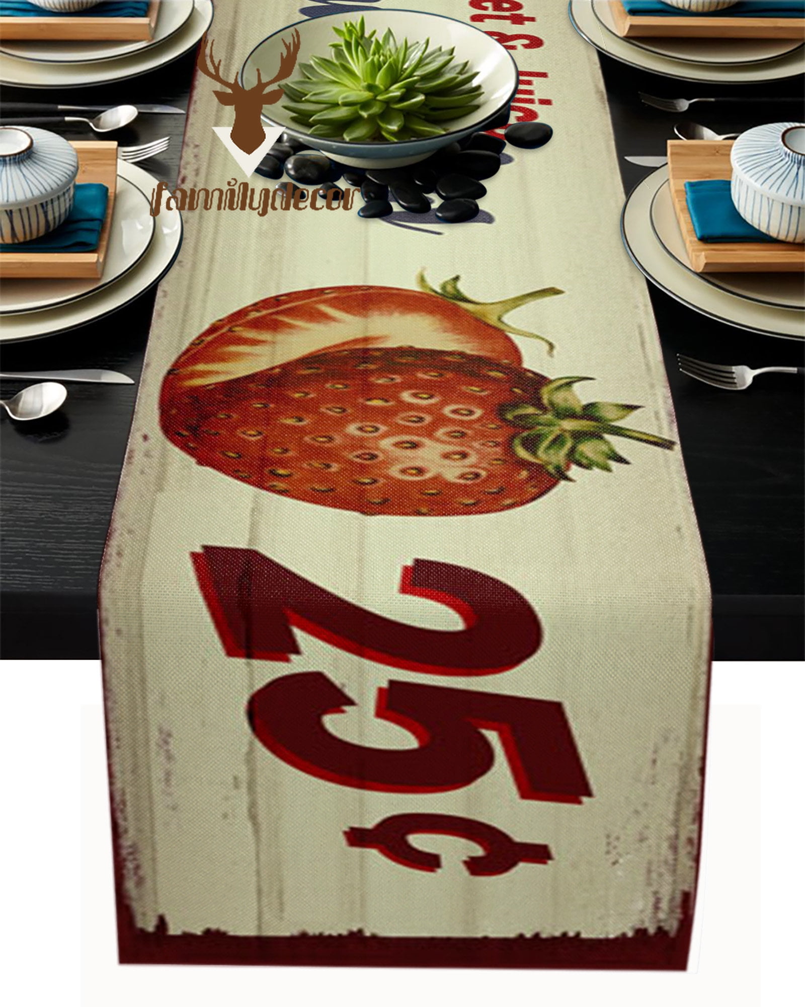 Strawberry Wood Grain Retro Table Runner Coffee Table TV Counter Table ...