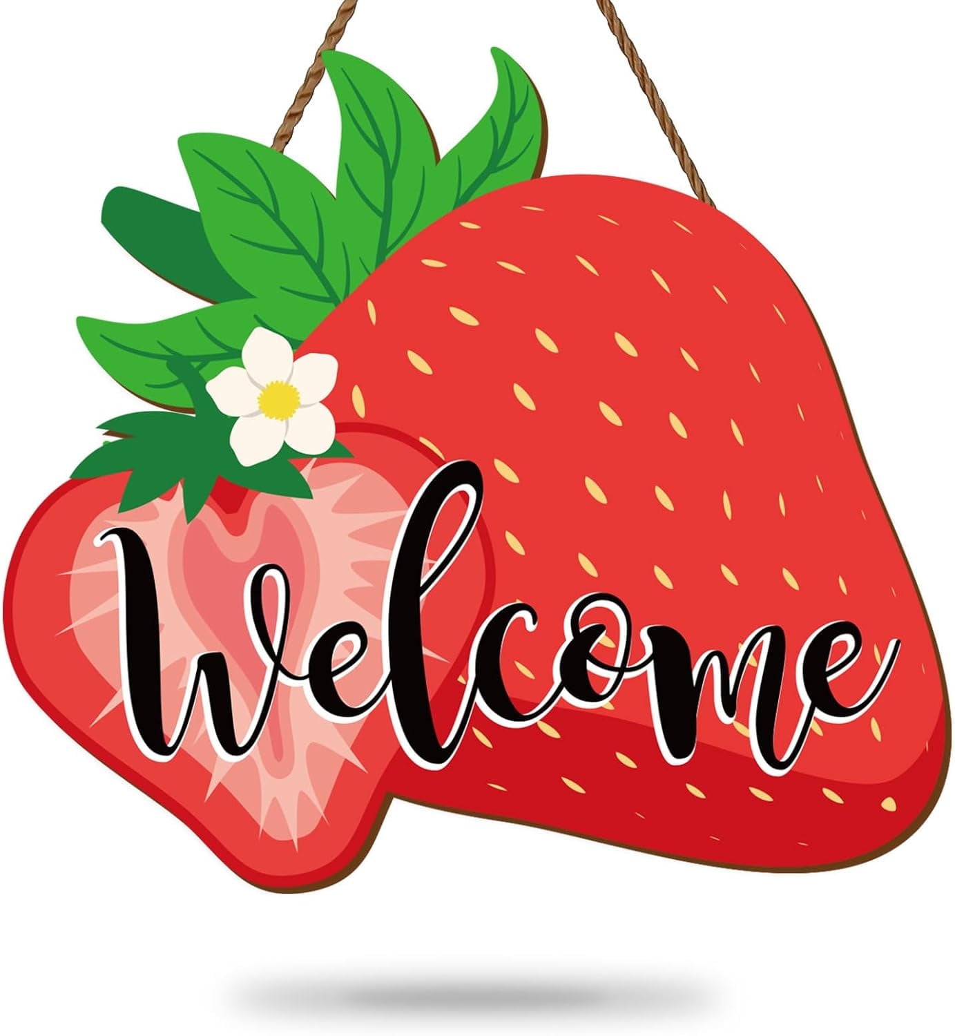 Strawberry Wood Hanging Welcome Door Sign Summer Fruit Theme Wall ...