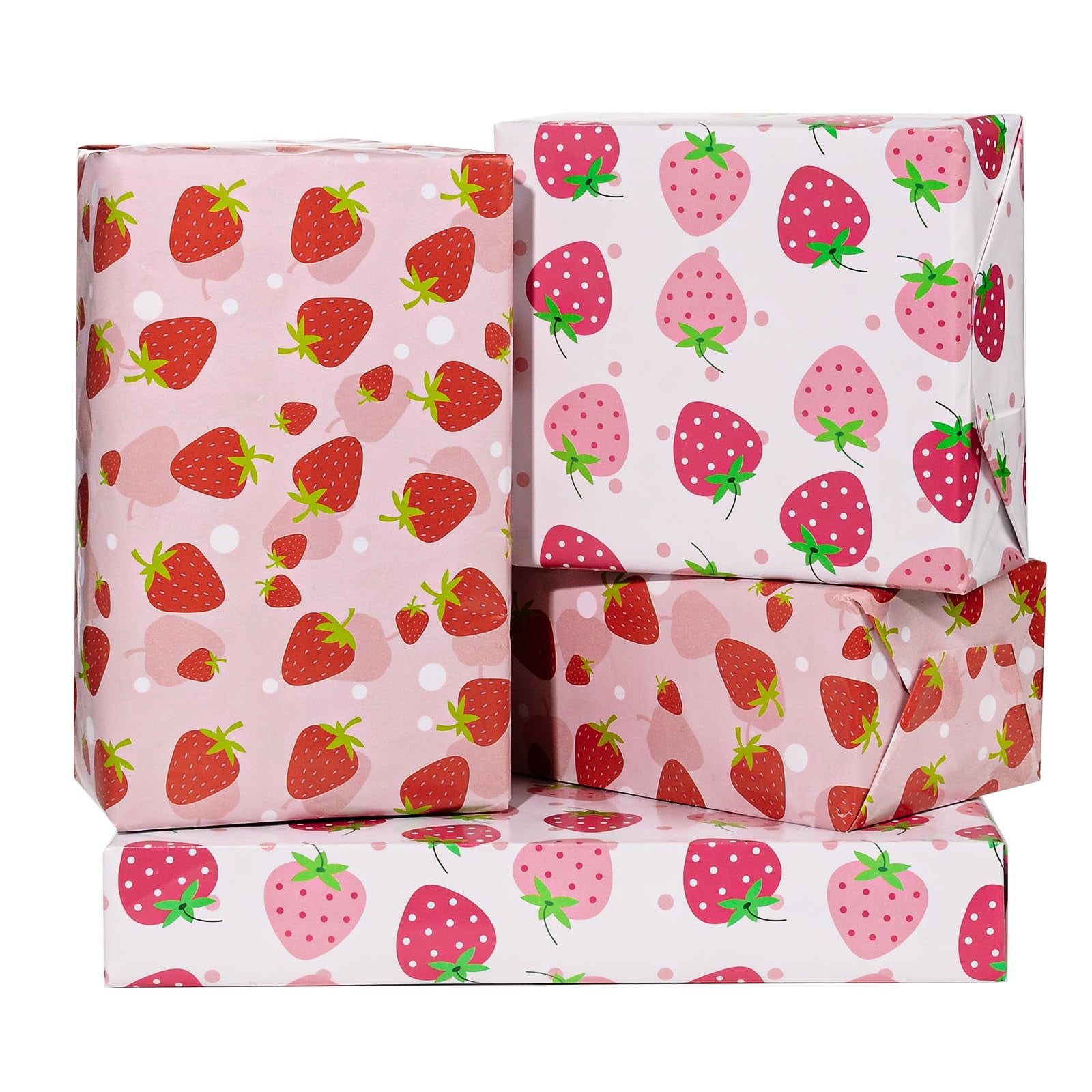 Strawberry Wrapping Paper 12 Sheets Pink Gift Wrapping Paper Cute Fruit ...