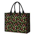 Strawberry and Blossom Black Pattern Beach Tote Bag, Picnic Tote with ...