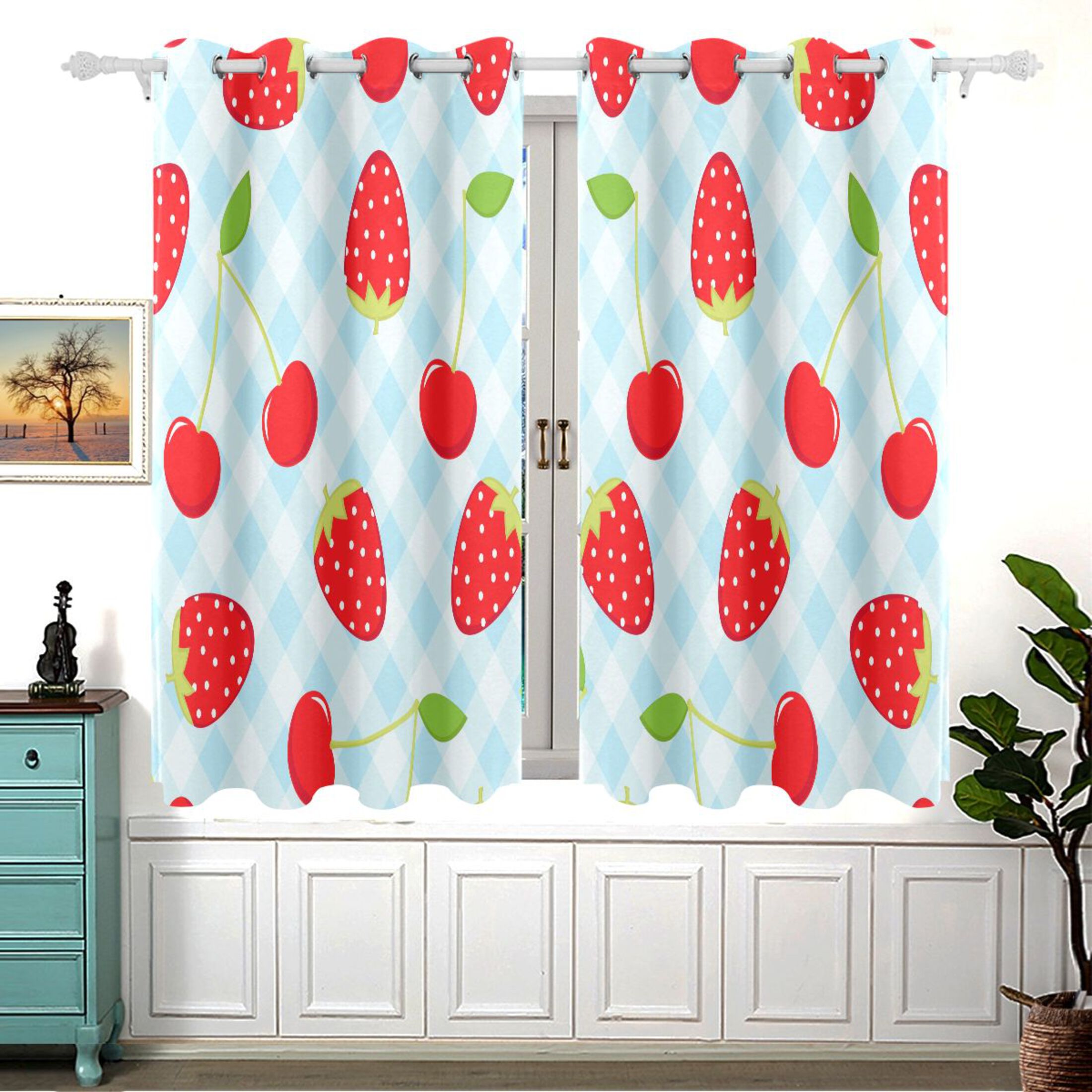 Strawberry and Cherry Blackout Curtains Window Grommet Insulated ...