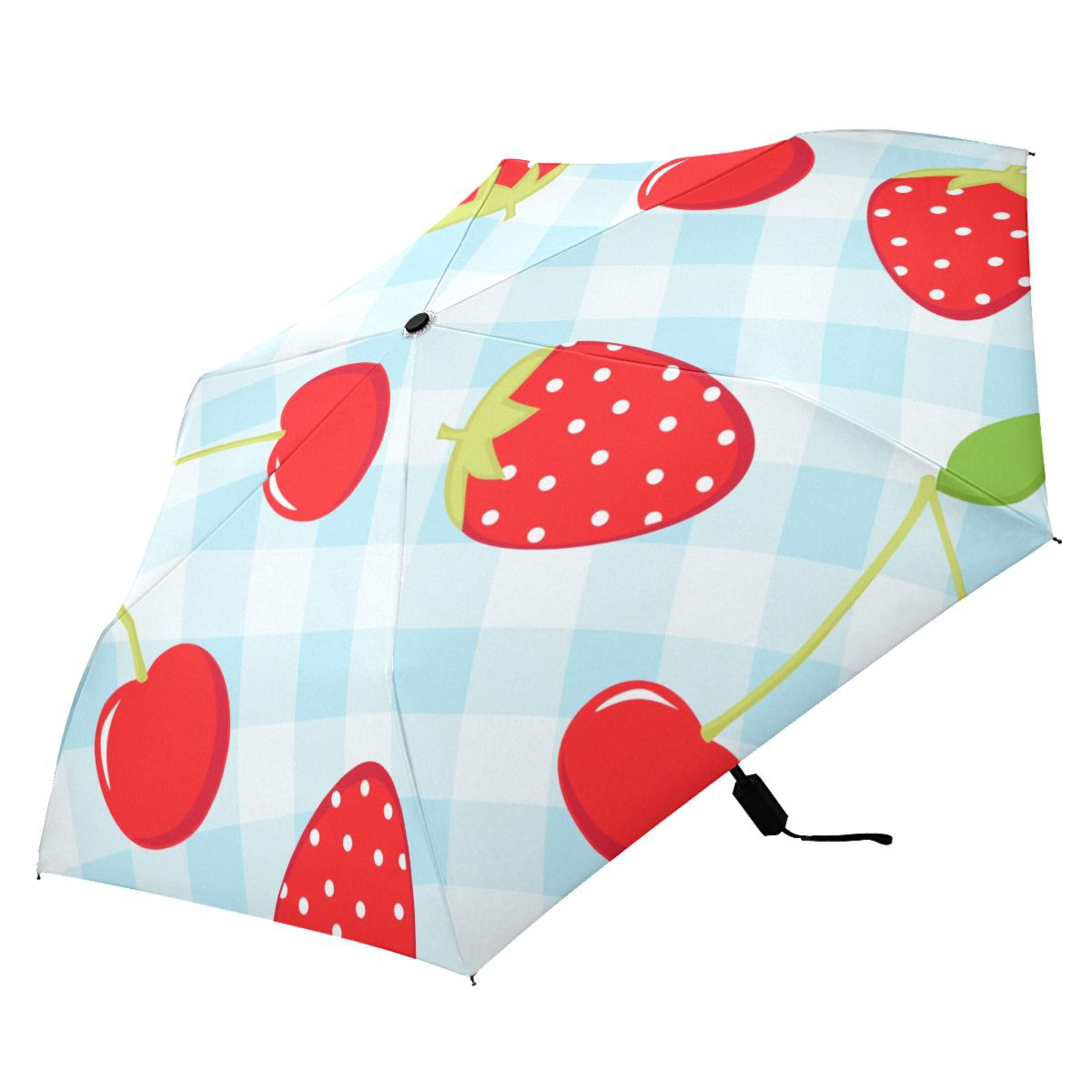 Strawberry and Cherry Compact Folding Umbrella for Rain Windproof ...