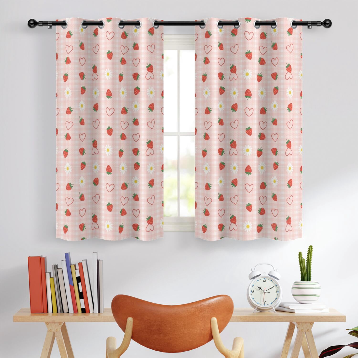 Strawberry and Daisy Pink Pattern Blackout Curtains,Triple Weaved ...