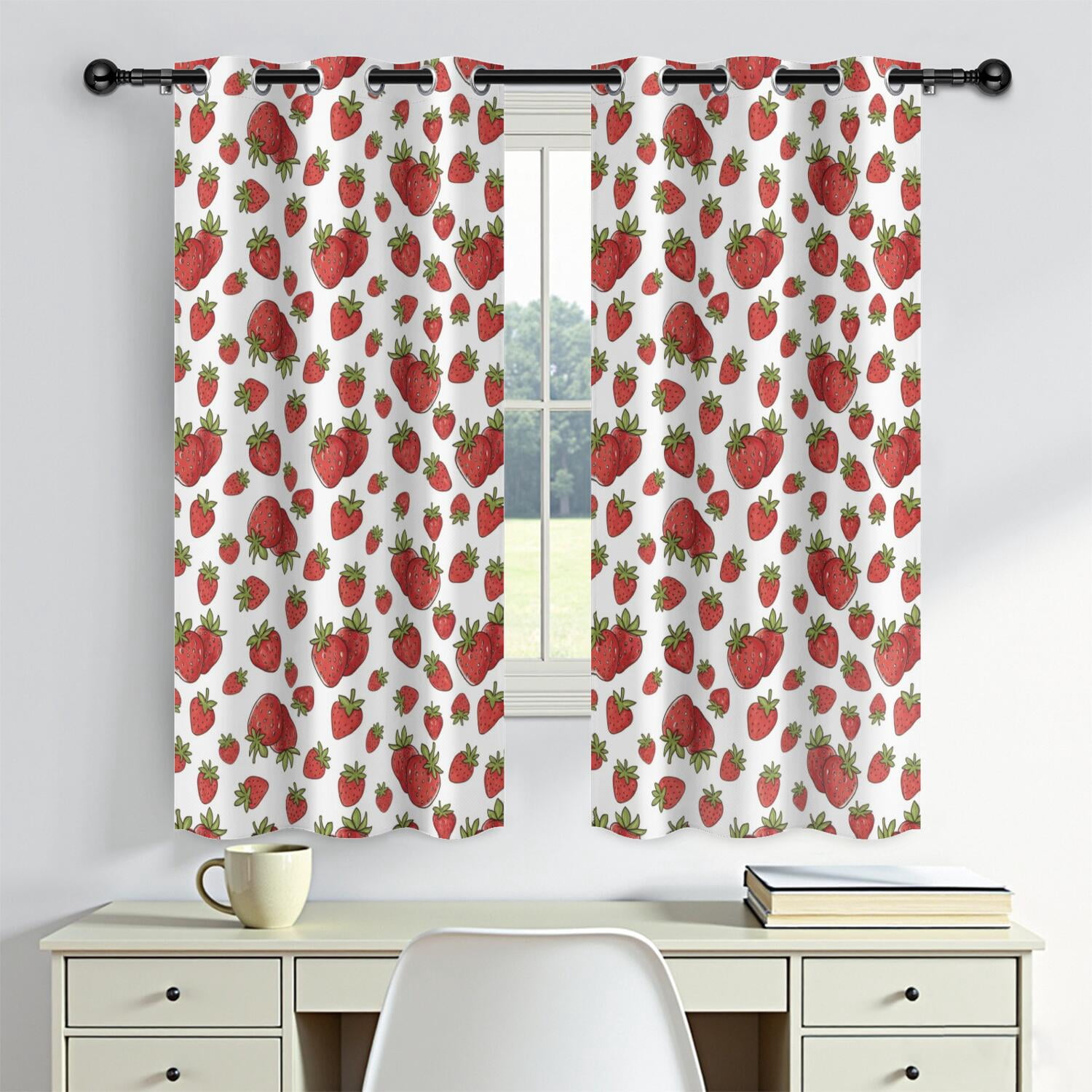 Strawberry and Dot White Pattern Blackout Curtains,Triple Weaved Fabric ...