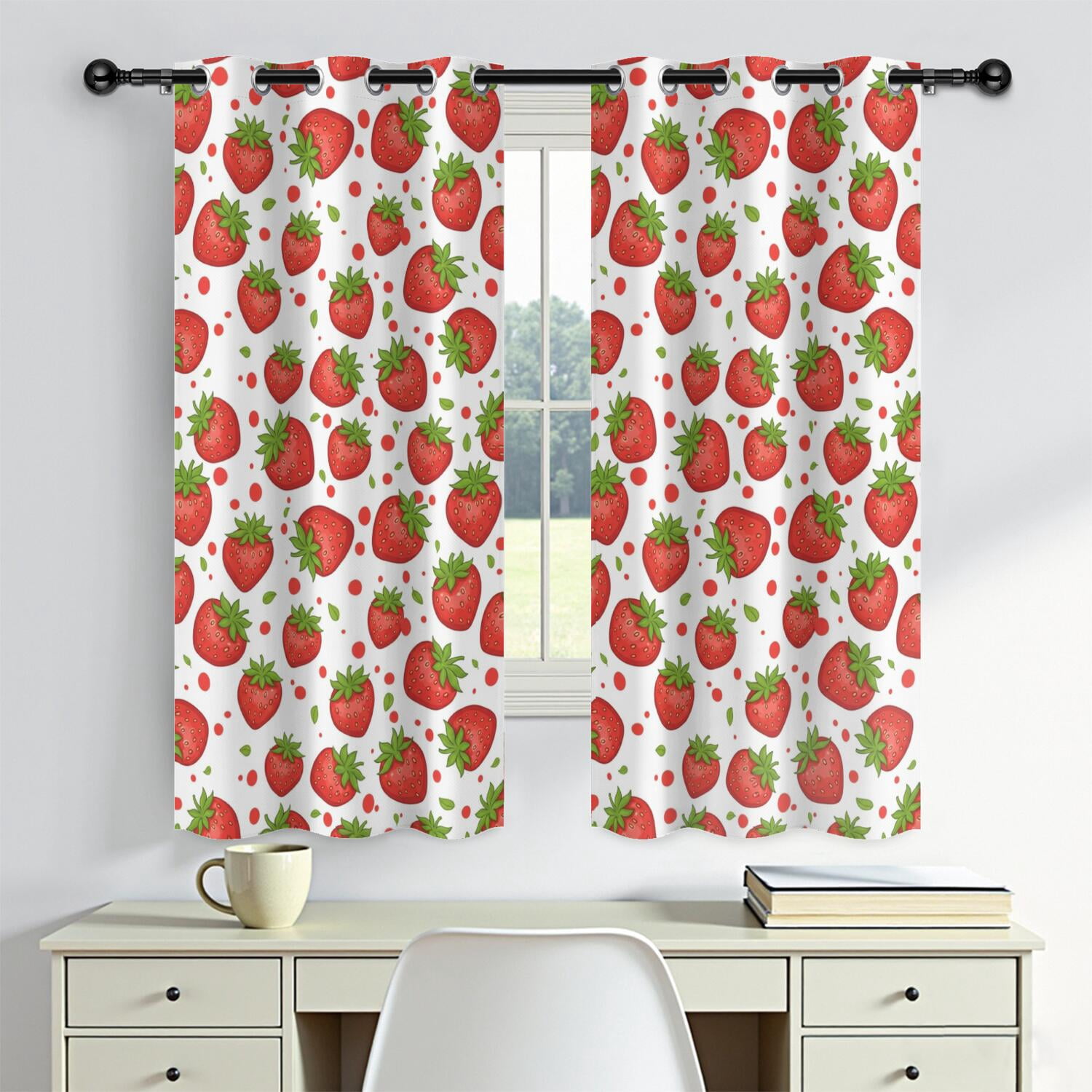 Strawberry and Dot White Pattern Blackout Curtains,Triple Weaved Fabric ...