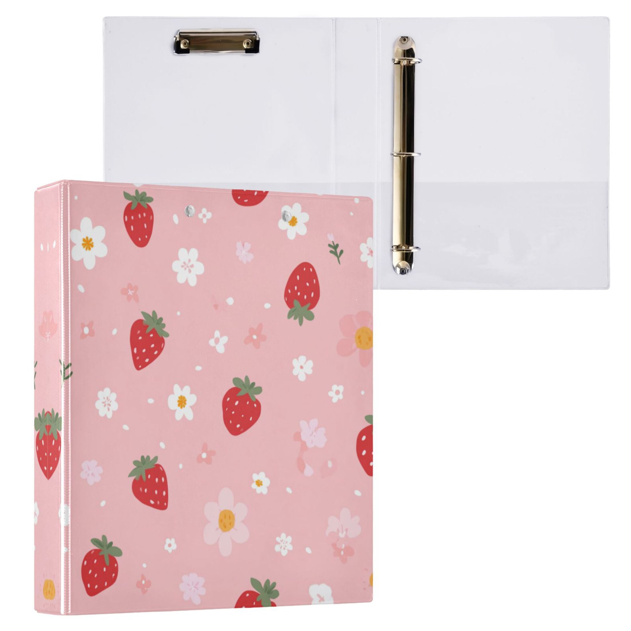 Strawberry and Flowers 3 Ring Hardcover Binders 1.5in Round Rings for ...