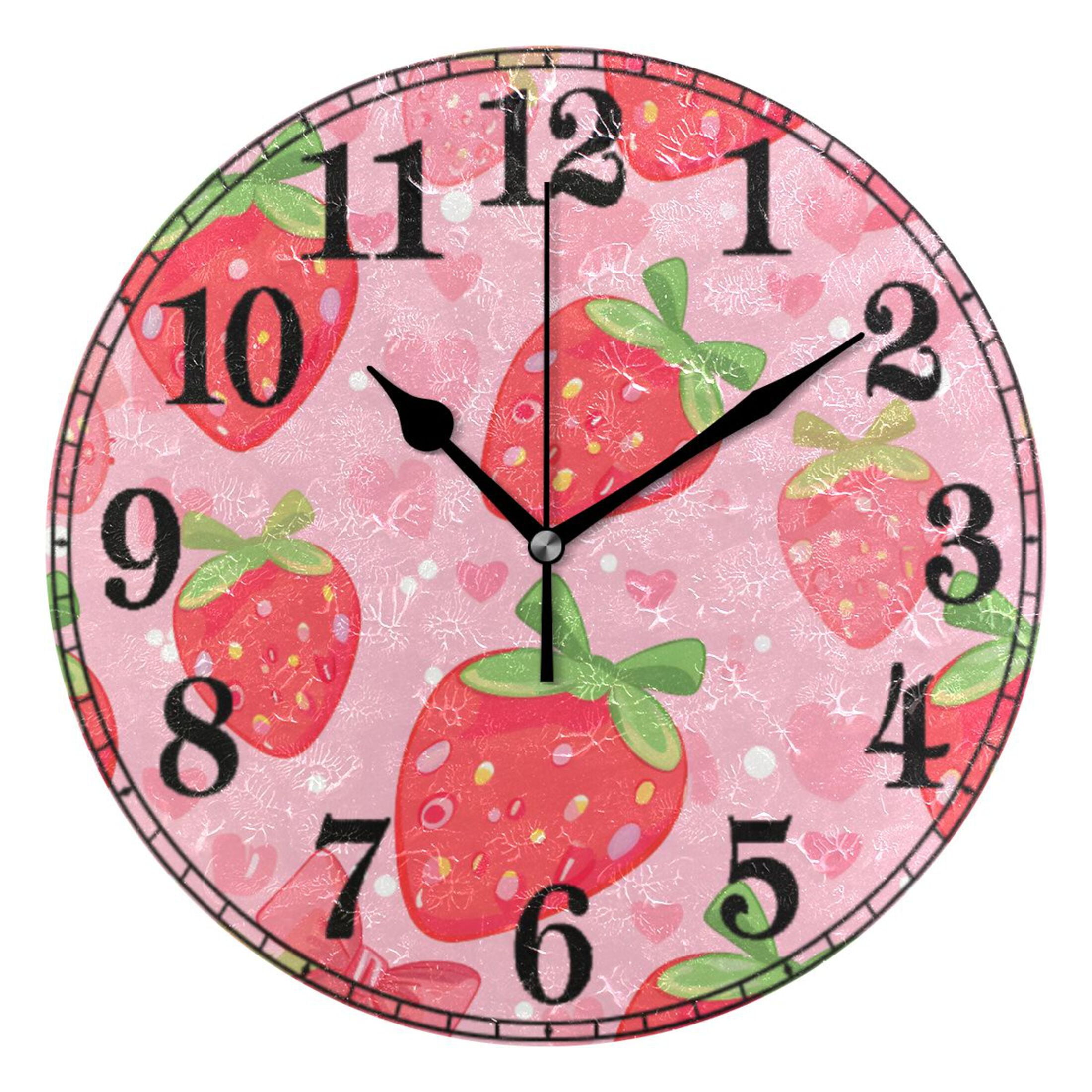 Strawberry and Heart Silent Wall Clock 10" Non-Ticking Battery Clock ...