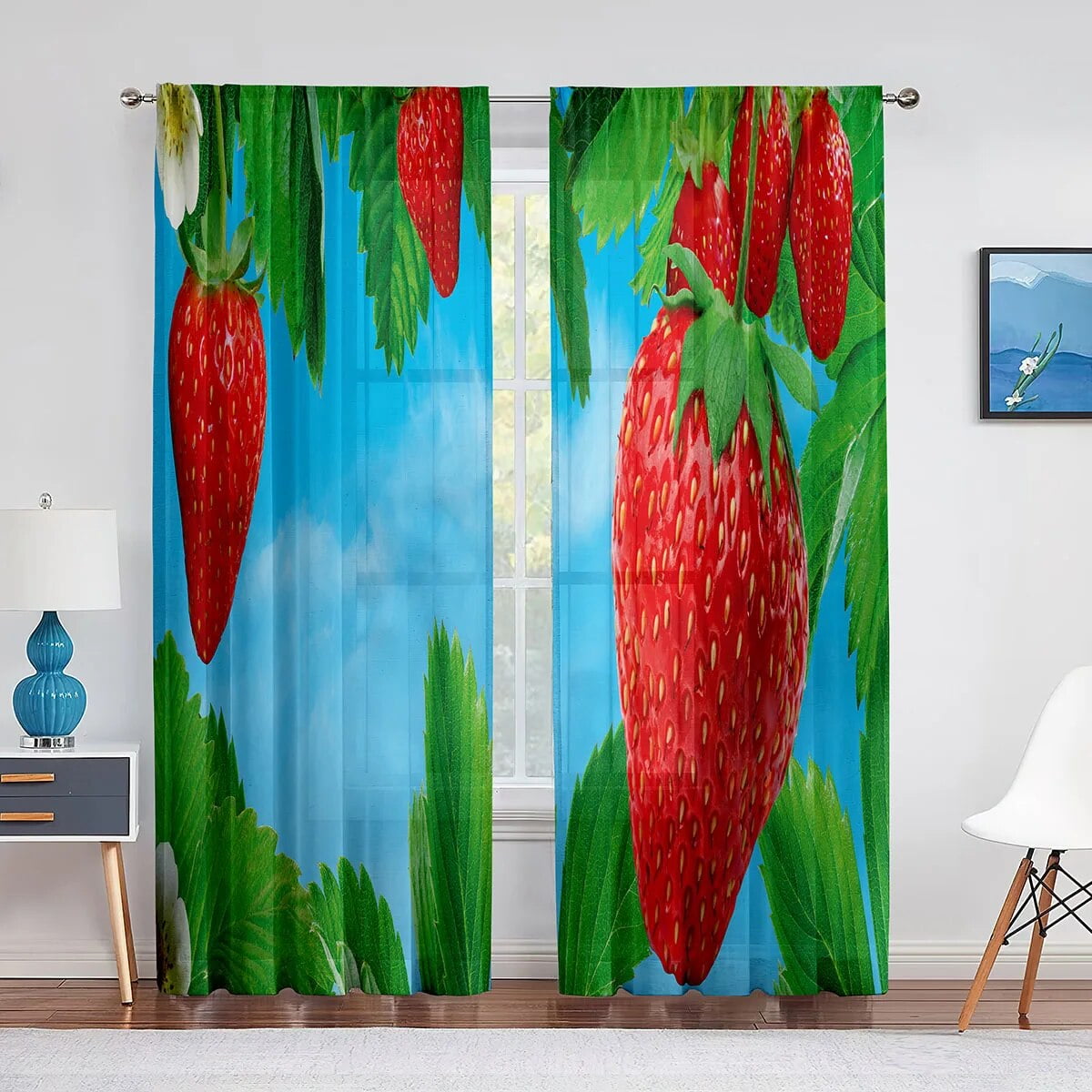 Strawberry and Hearts Fruit Sheer Voile Curtains for Living Room Modern ...