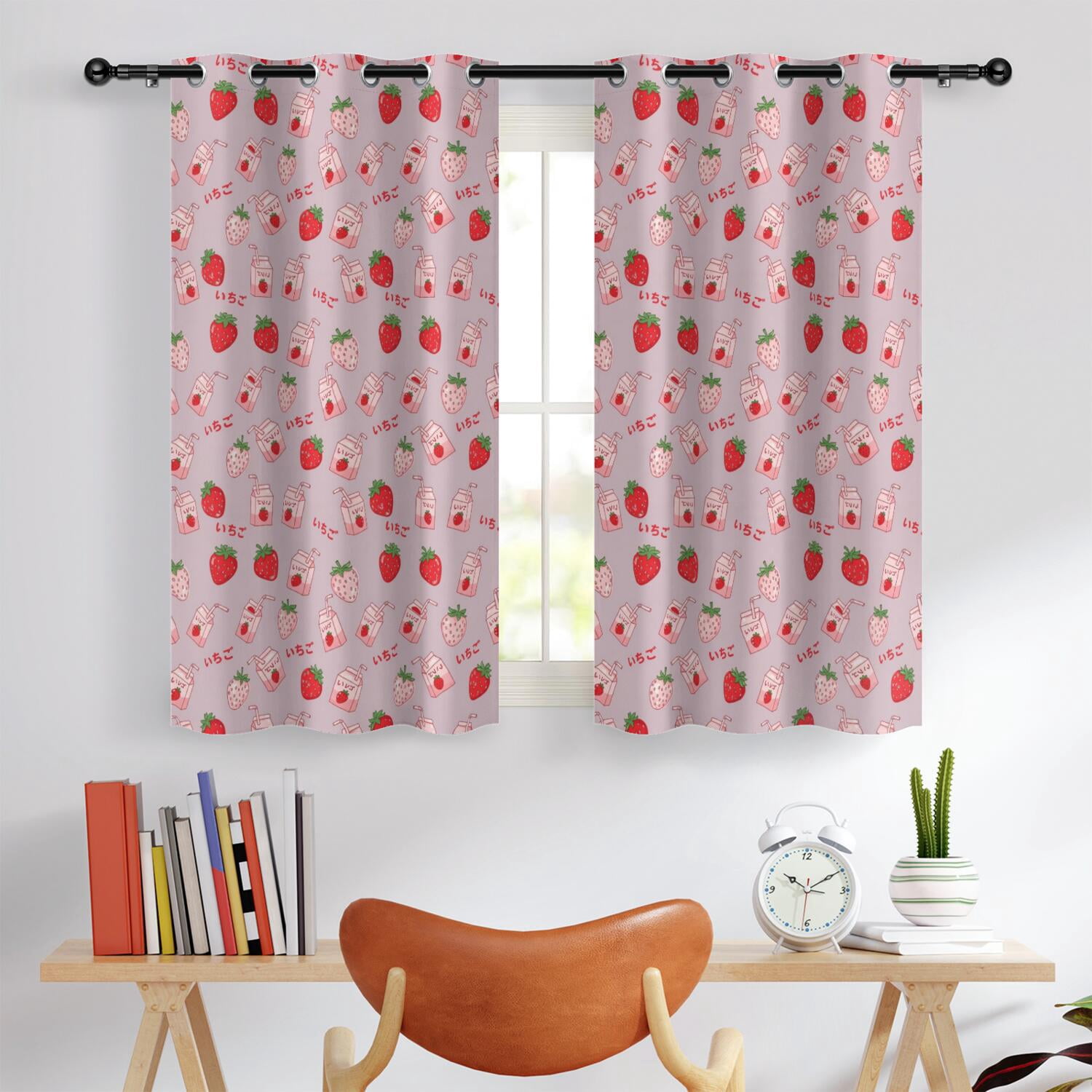 Strawberry and Juice Pink Pattern Blackout Curtains,Triple Weaved ...