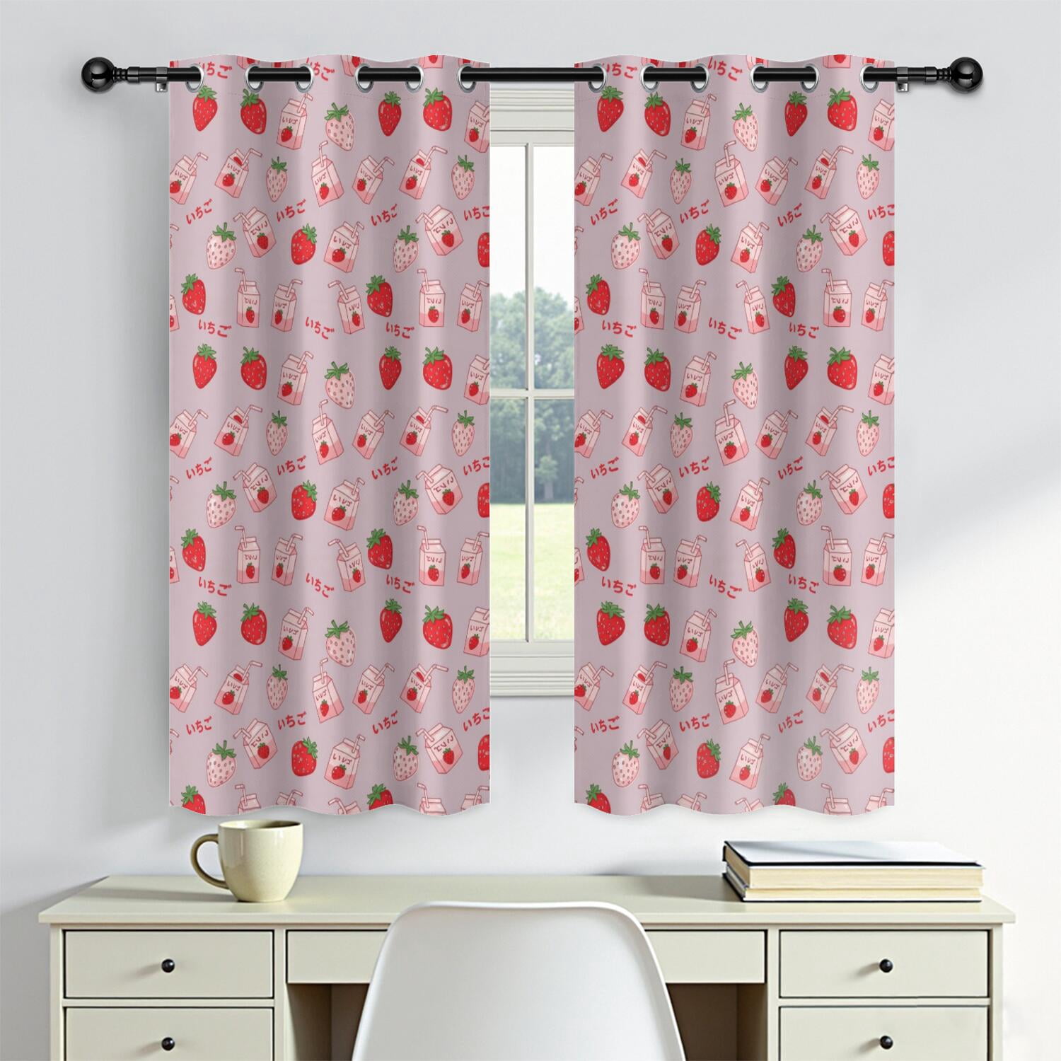 Strawberry and Juice Pink Pattern Blackout Curtains,Triple Weaved ...