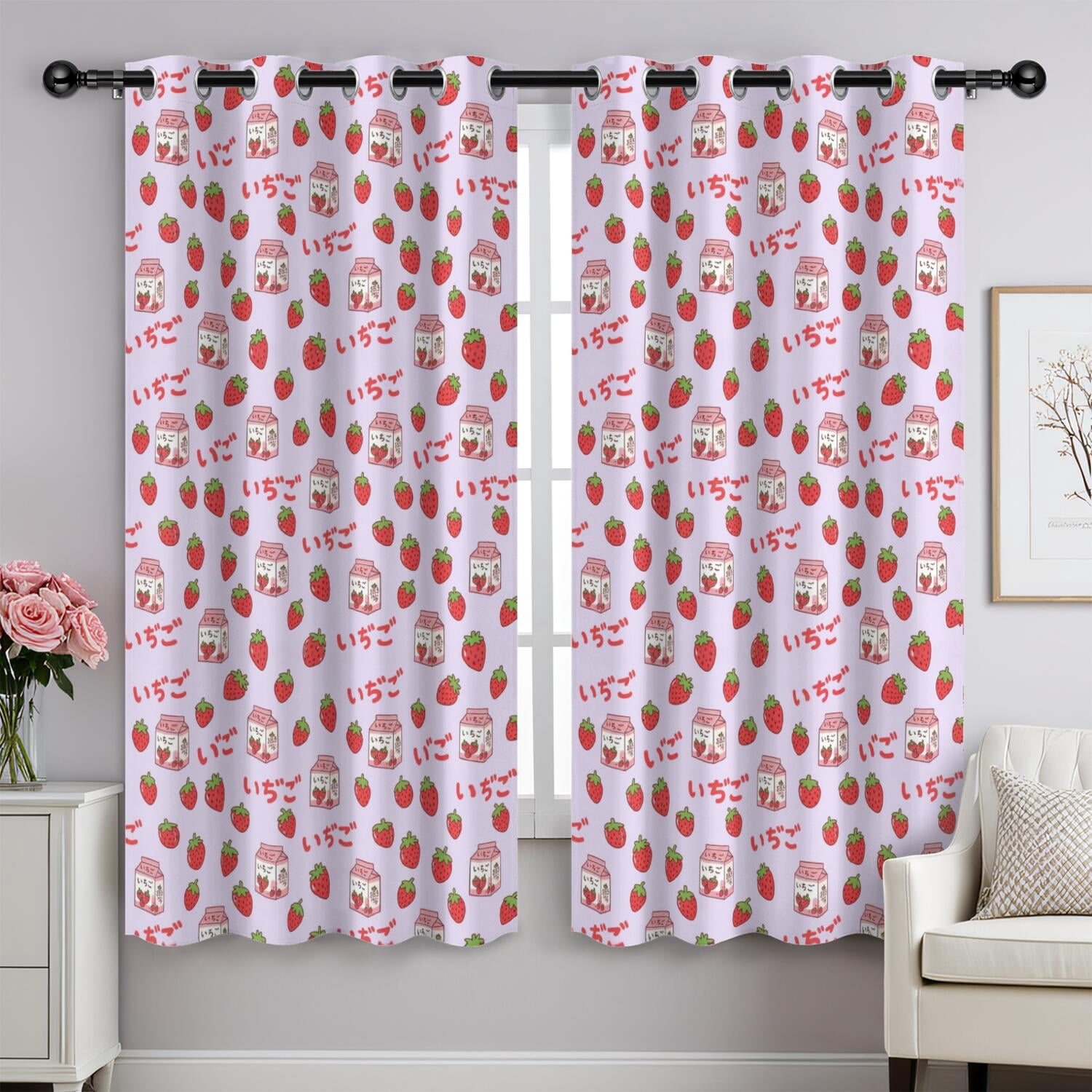 Strawberry and Juice Pink Pattern Blackout Curtains,Triple Weaved ...