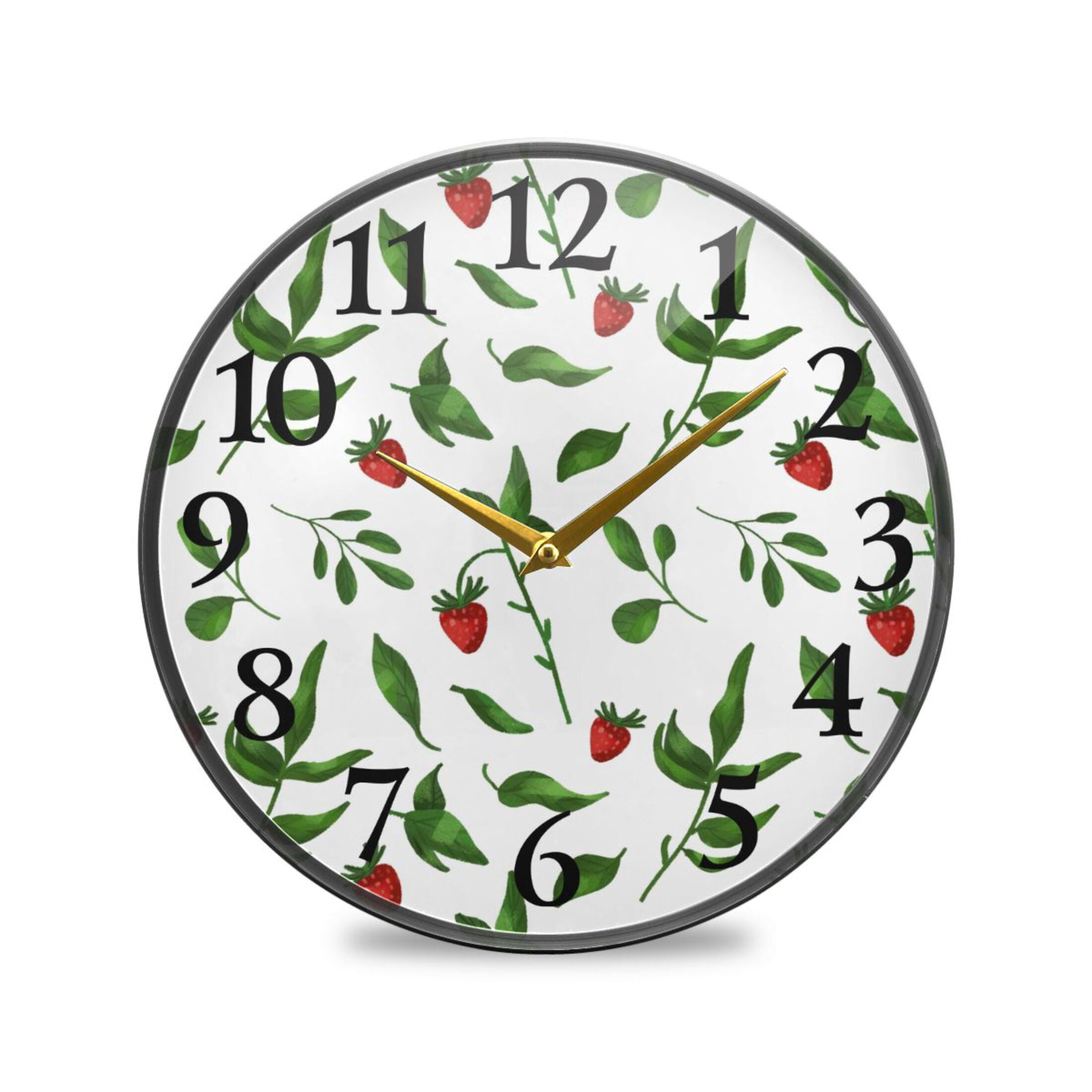 Strawberry and Leaves Wall Clocks Battery Operated 9.5 Inch Round Clock ...