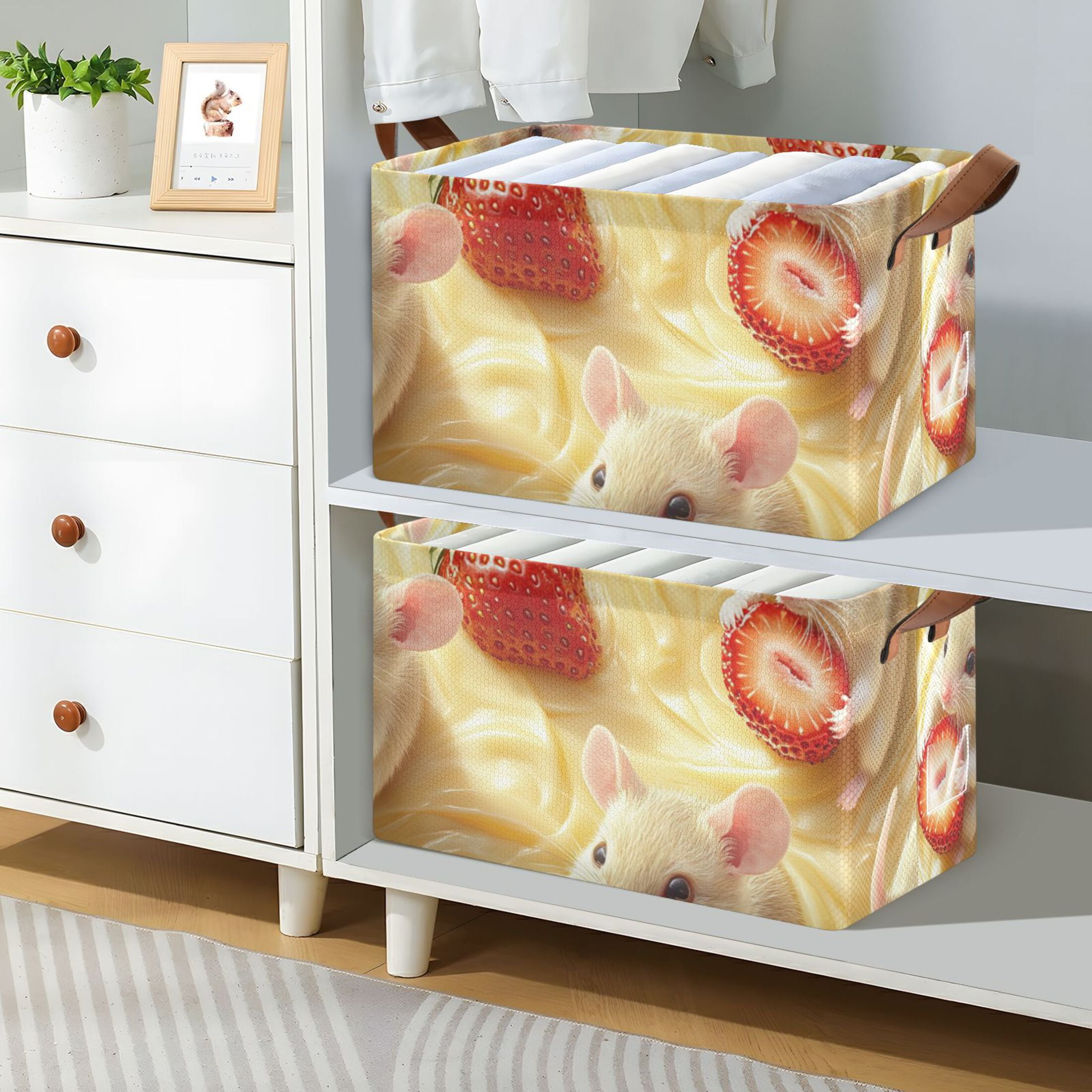 Strawberry and Mice Foldable Storage Large Fabric Storage Baskets ...
