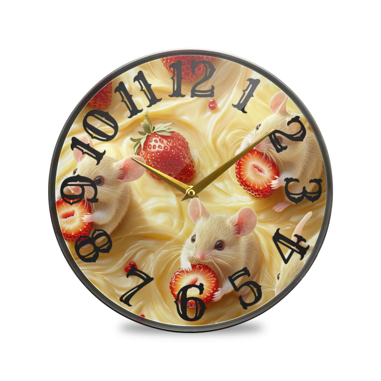 Strawberry and Mice Wall Clock 12 Inch Silent Non Ticking Battery ...