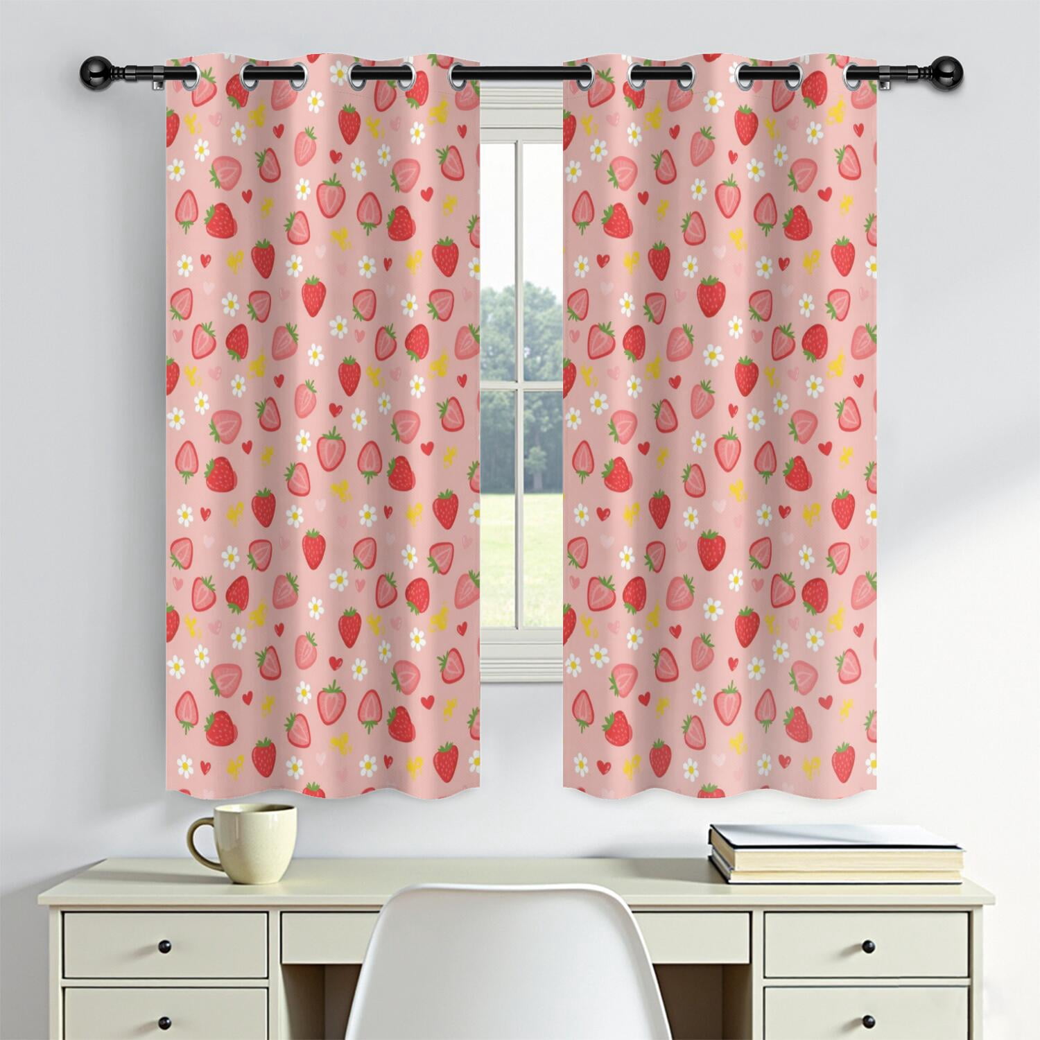 Strawberry and Slice Pink Pattern Blackout Curtains,Triple Weaved ...