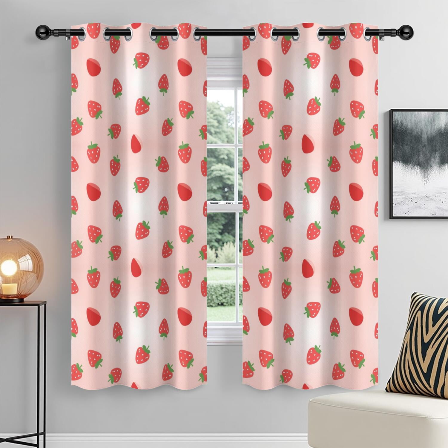 Strawberry and Slice Pink Pattern Blackout Curtains,Triple Weaved ...