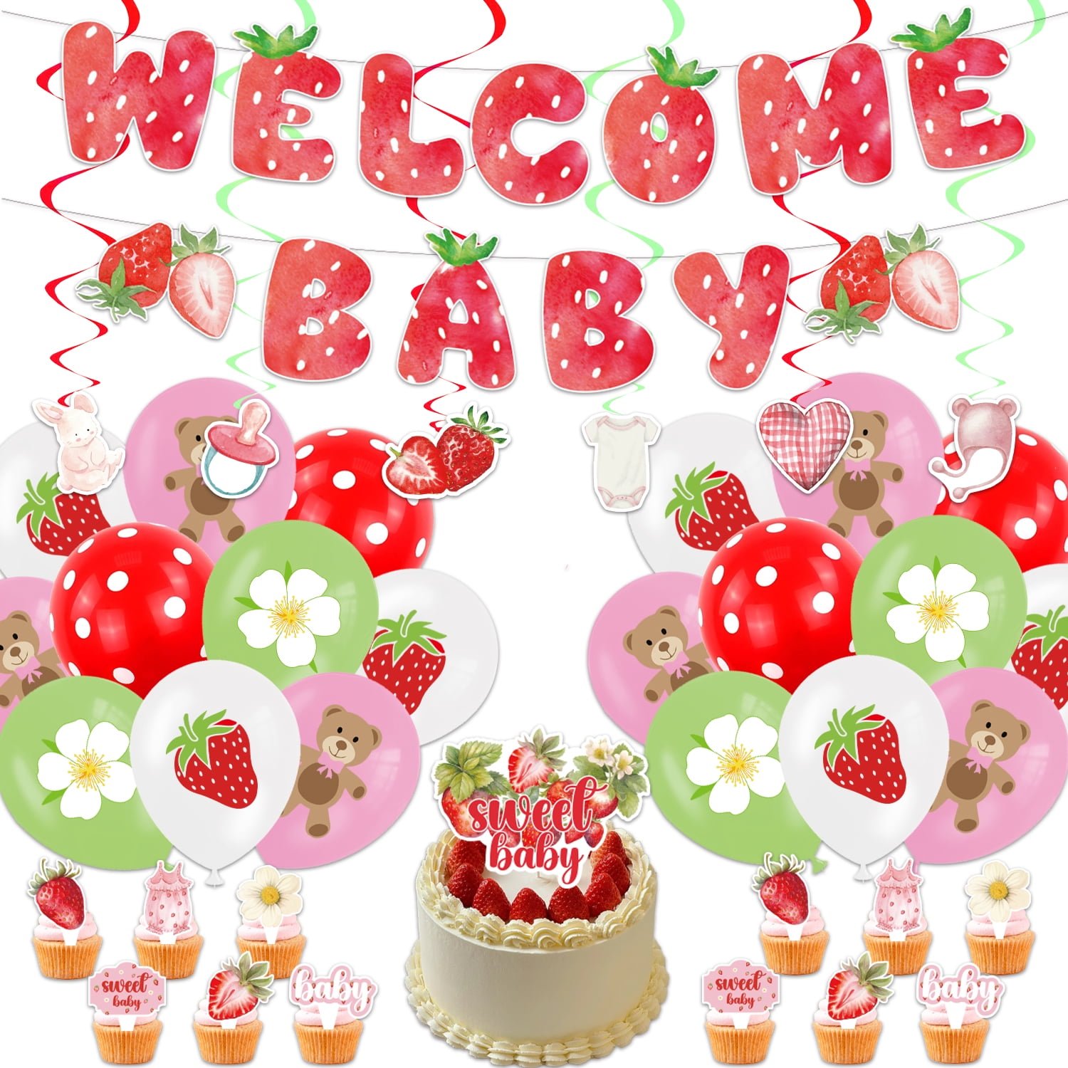 Strawberry berries Welcome Baby Shower Decorations, Strawberry Sweet ...