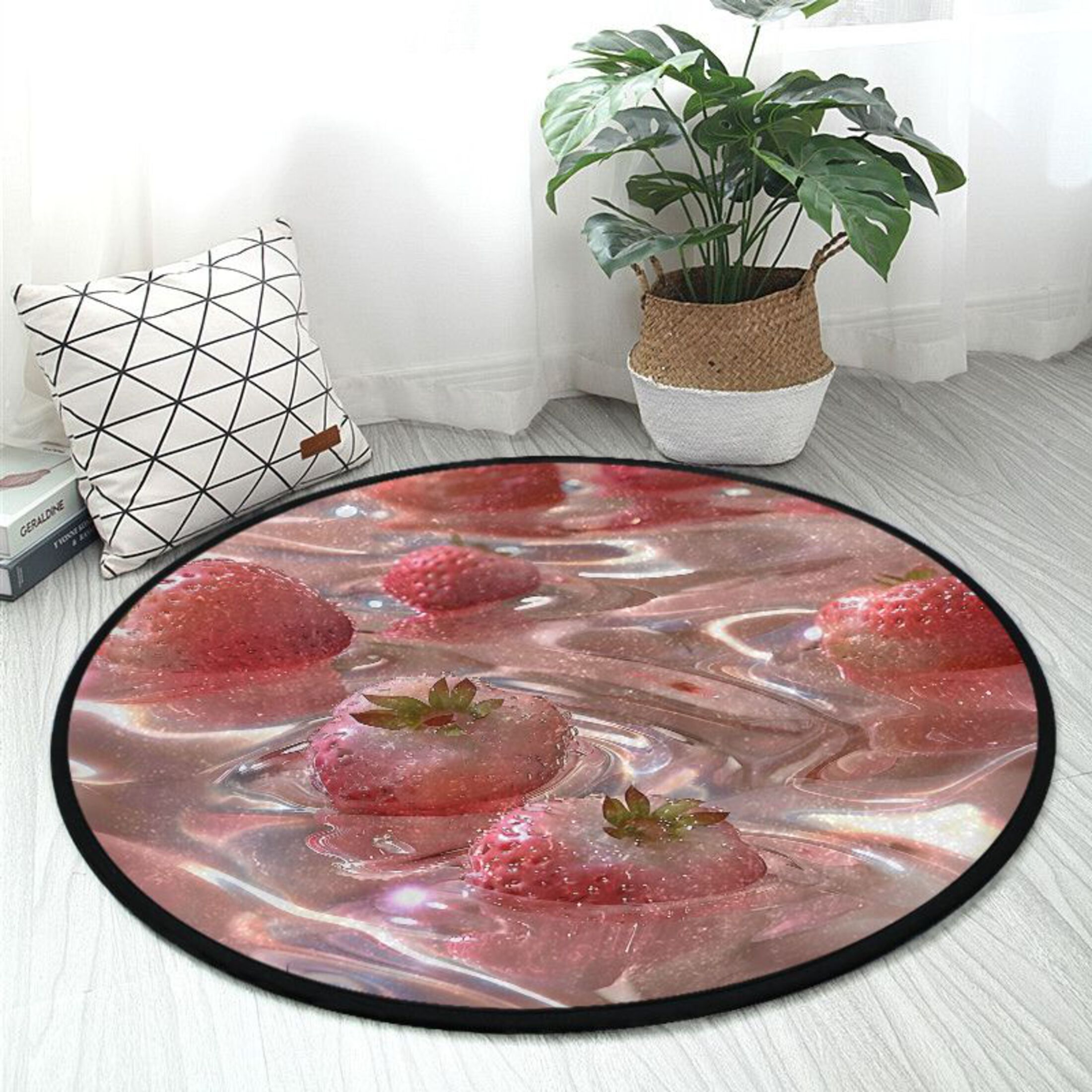 Strawberry in Water 3' Round Area Rugs Bedroom Rug Non-Slip Plush Door ...