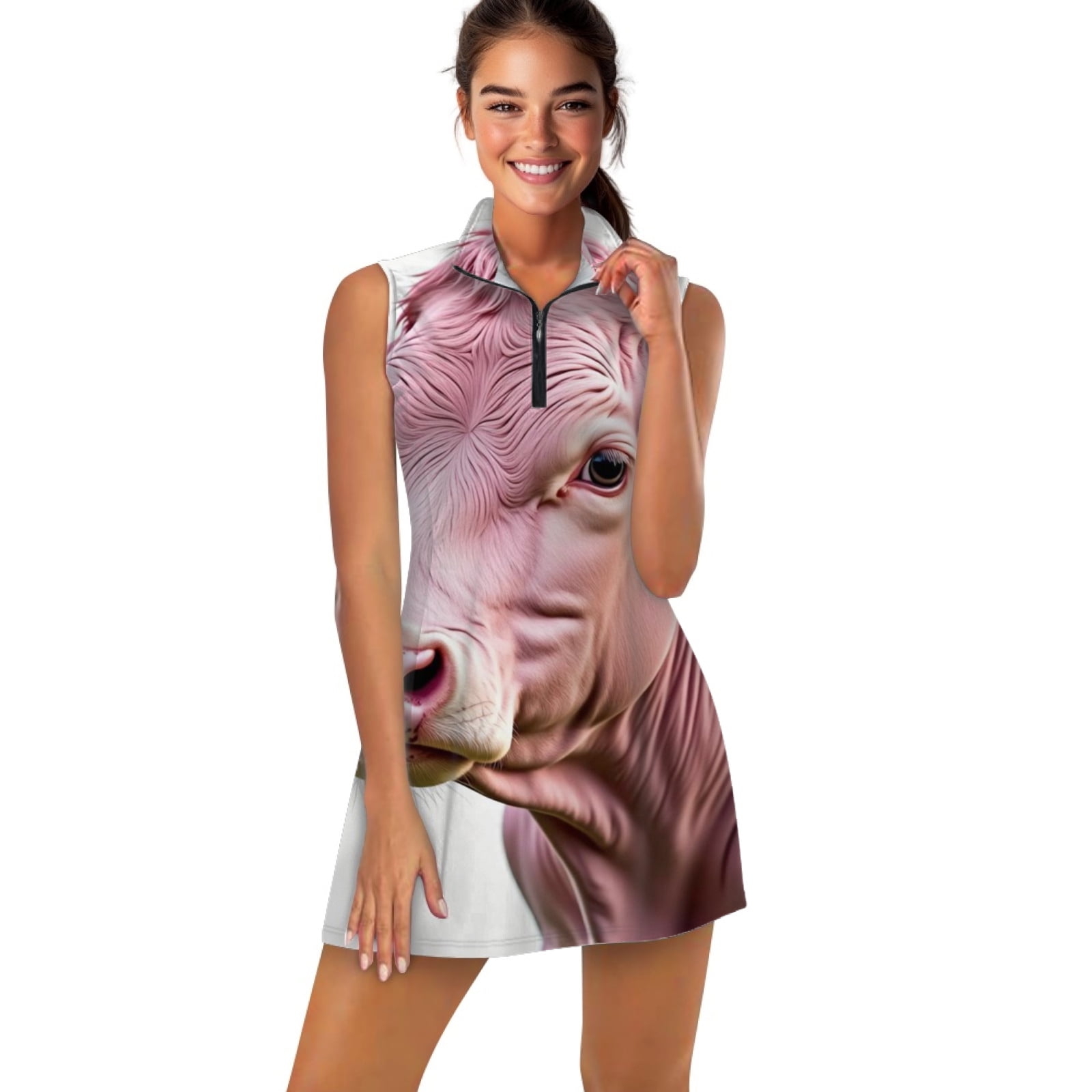 Strawberry pink Highland Cow Pattern Sports Dresses Women Tennis Dress ...