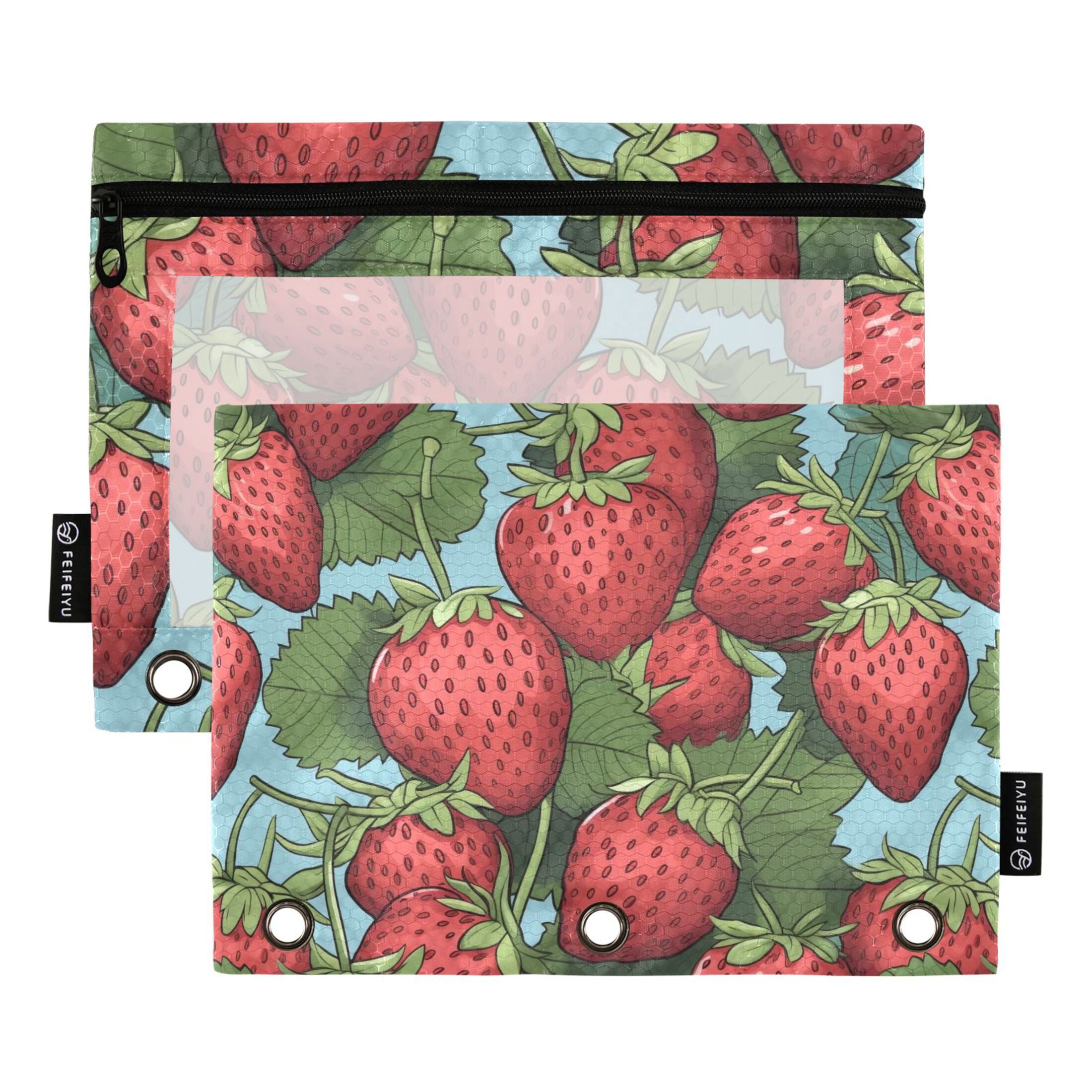 Strawberry with Leaf 2 Pack Pencil Pouch for 3 Ring Binder Smooth ...