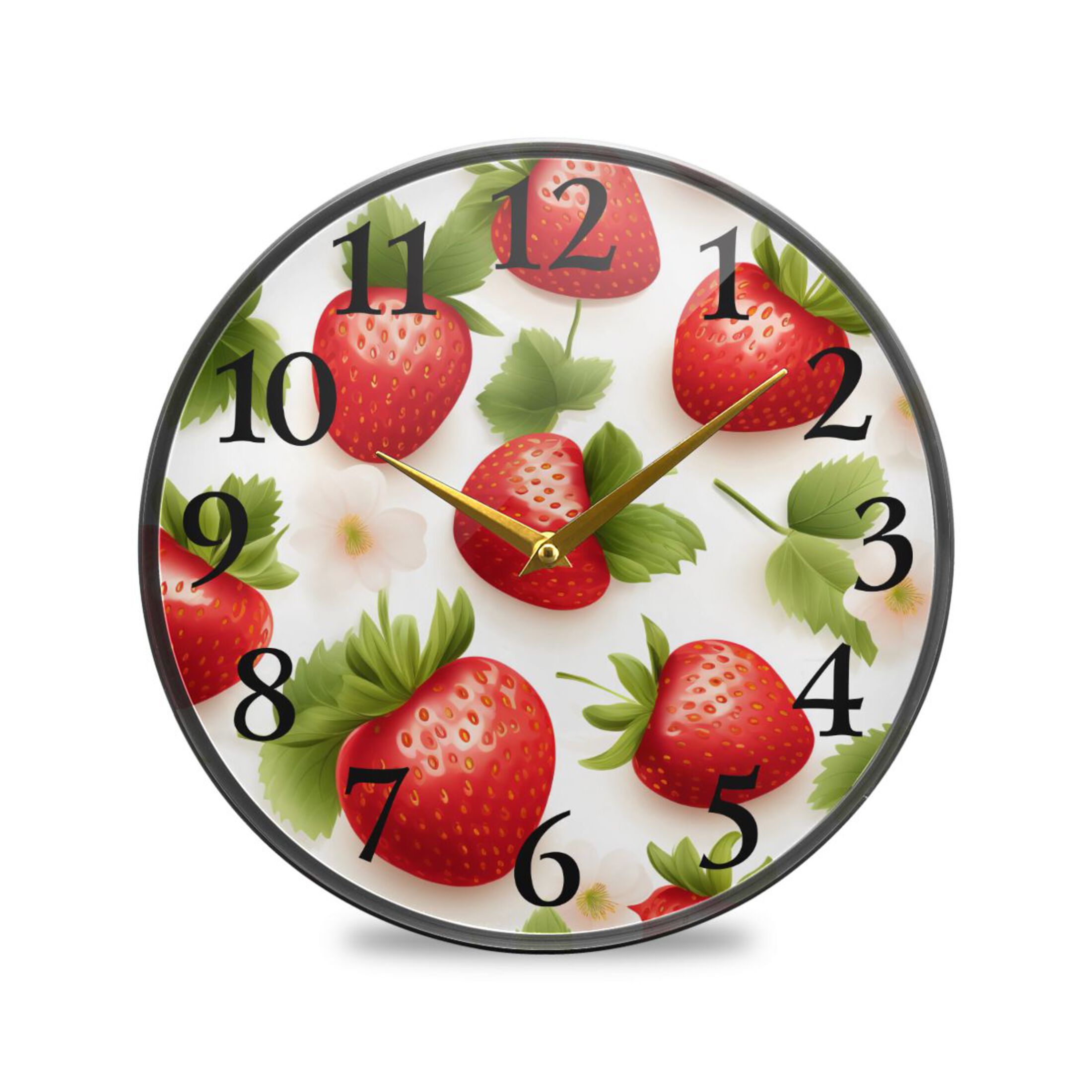 Strawberry with Leaf Wall Clocks Battery Operated 11.9 Inch Round Clock ...
