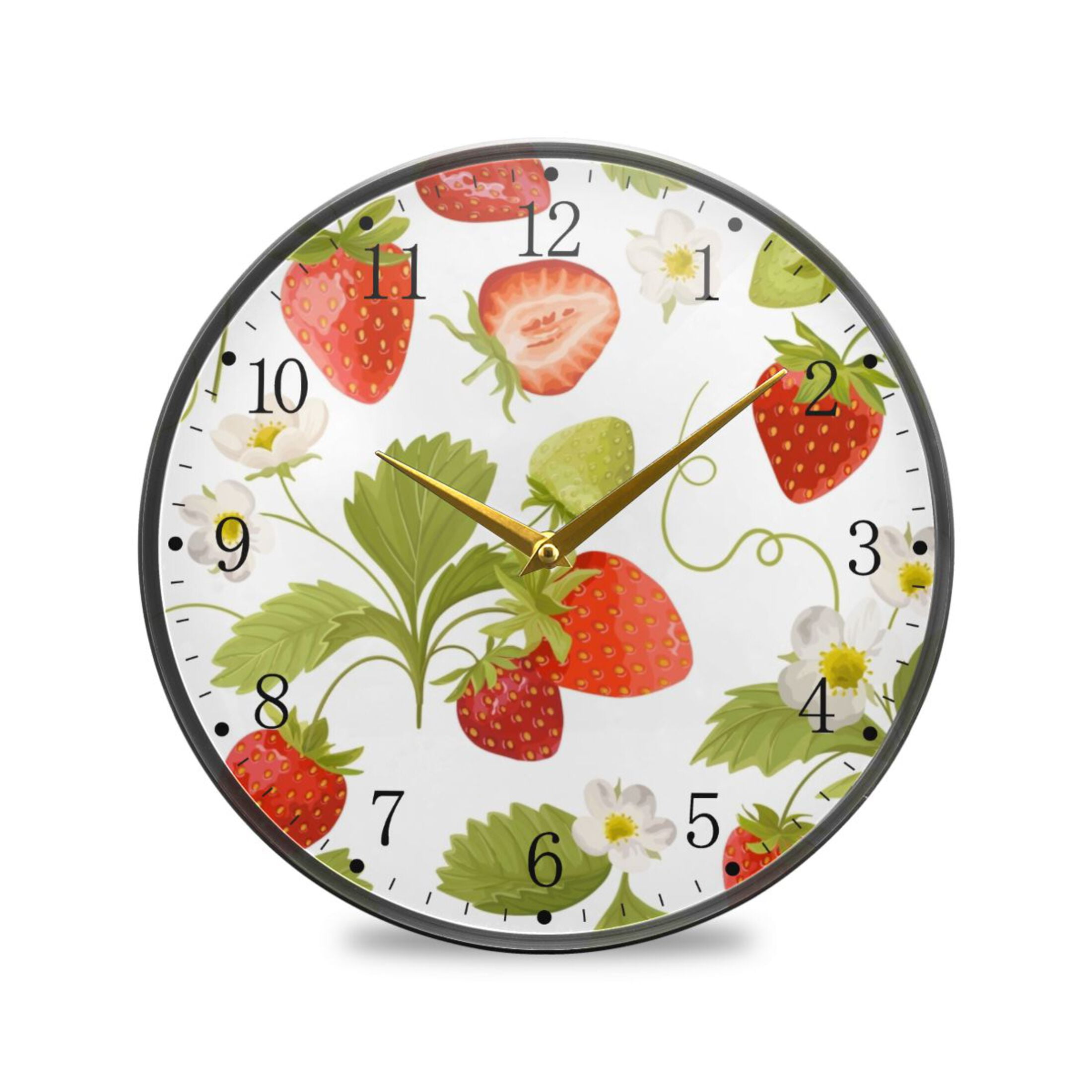 Strawberry with Leaves Acrylic Wall Clocks Quiet Round Clock Battery ...