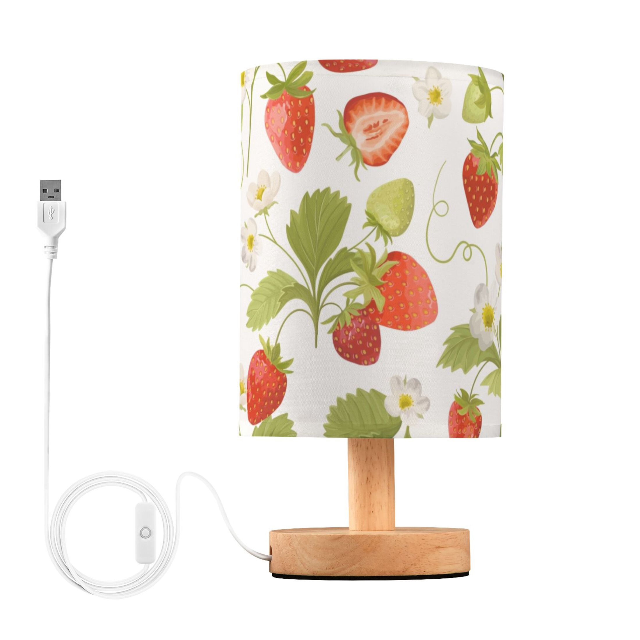 Strawberry with Leaves Bedside Table Lamp LED Warm Lights with USB ...