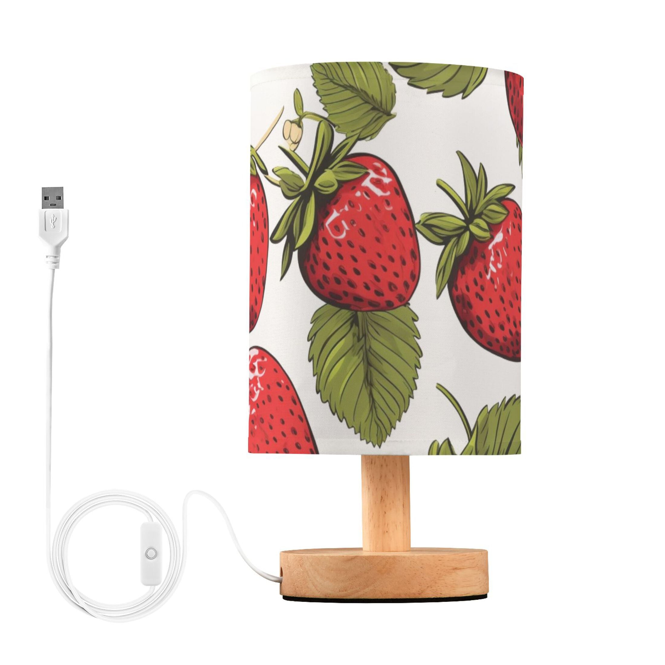 Strawberry with Leaves Bedside Table Lamp LED Warm Lights with USB ...