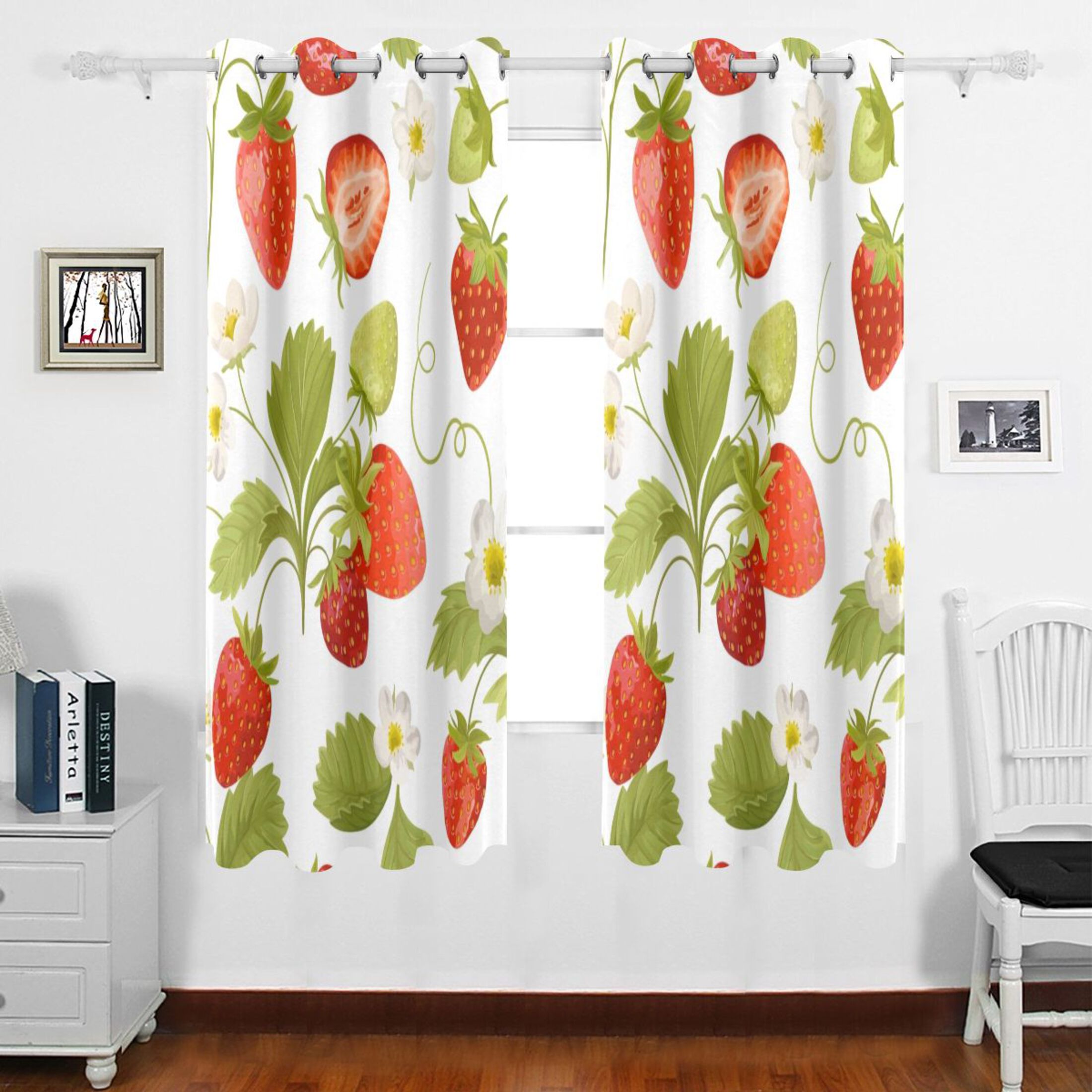 Strawberry with Leaves Grommet Blackout Curtains Thermal Insulated ...