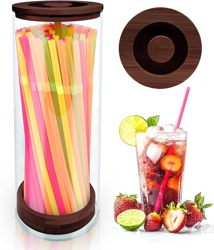 Straws Holder Dispenser for Counter, 10-Inch Drinking Straw Dispenser ...