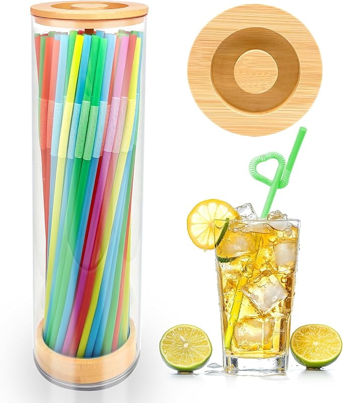 Straws Holder Dispenser for Counter, 10-Inch Drinking Straw Dispenser ...