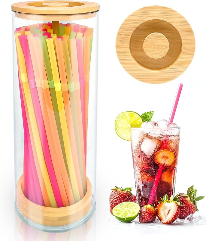 Straws Holder Dispenser for Counter, 10-Inch Drinking Straw Dispenser ...