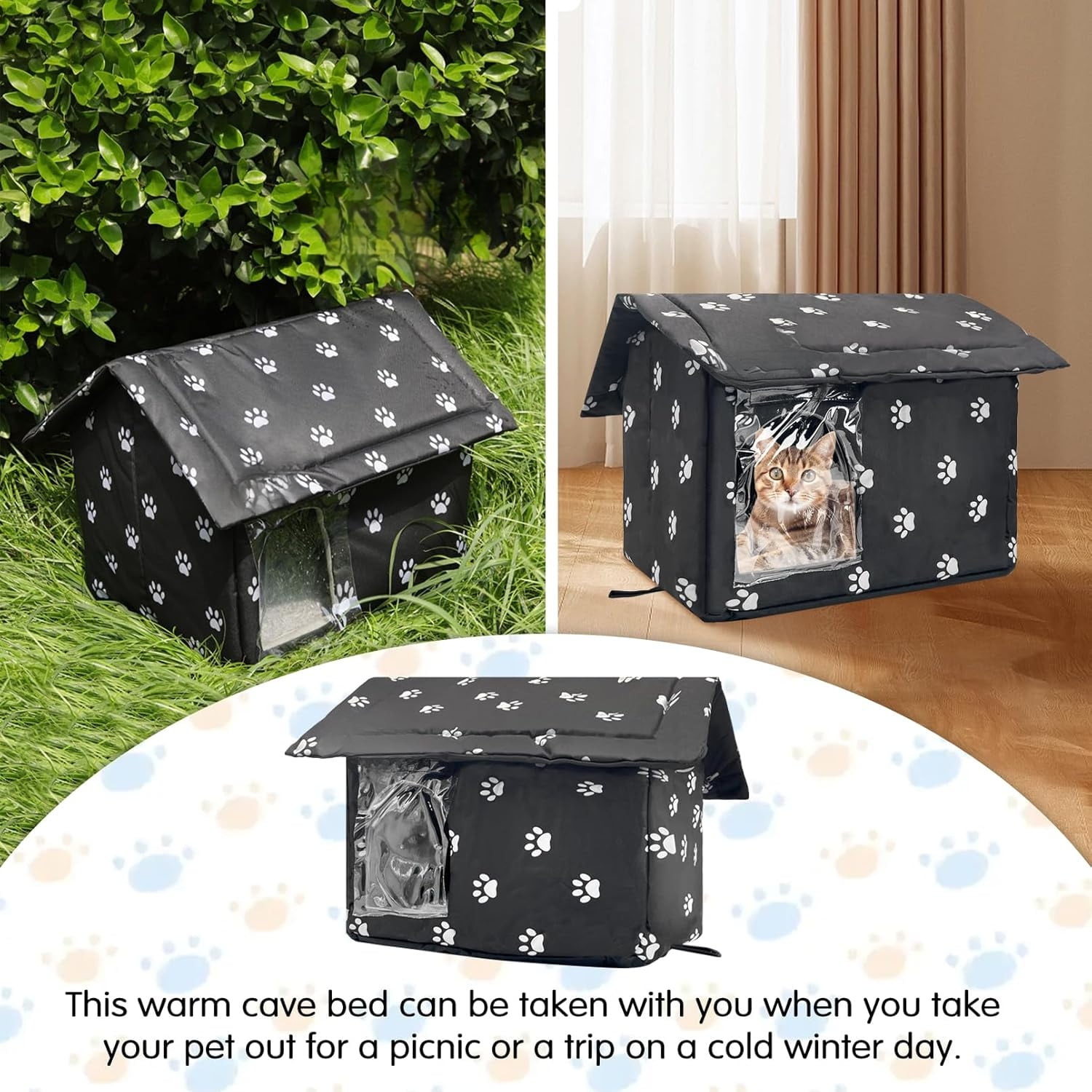 Stray Cat Shelter, Waterproof Outdoor Cat House Foldable Warm Pet Cave ...
