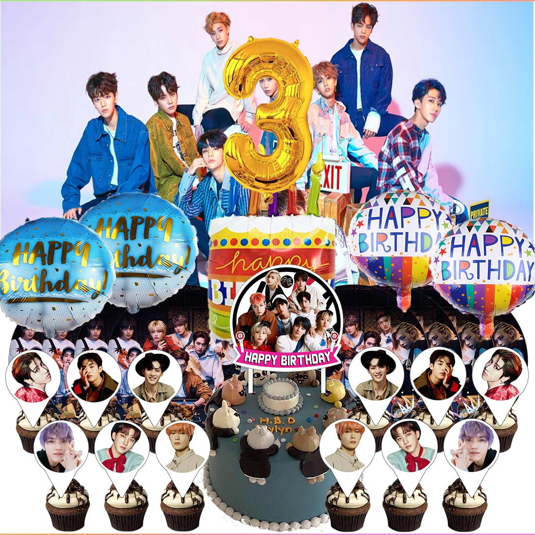 Stray Kids 3rd Tableware Balloons Cake Toppers Backdrop Banner Supplies ...