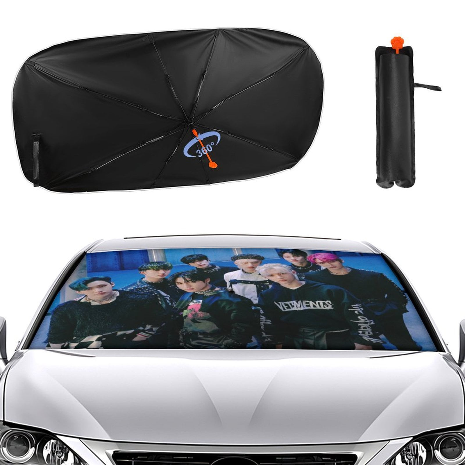 Stray Kids Car Windshield Sun Shade Umbrella, UV Protection & Heat Insulation Foldable Car Front ...